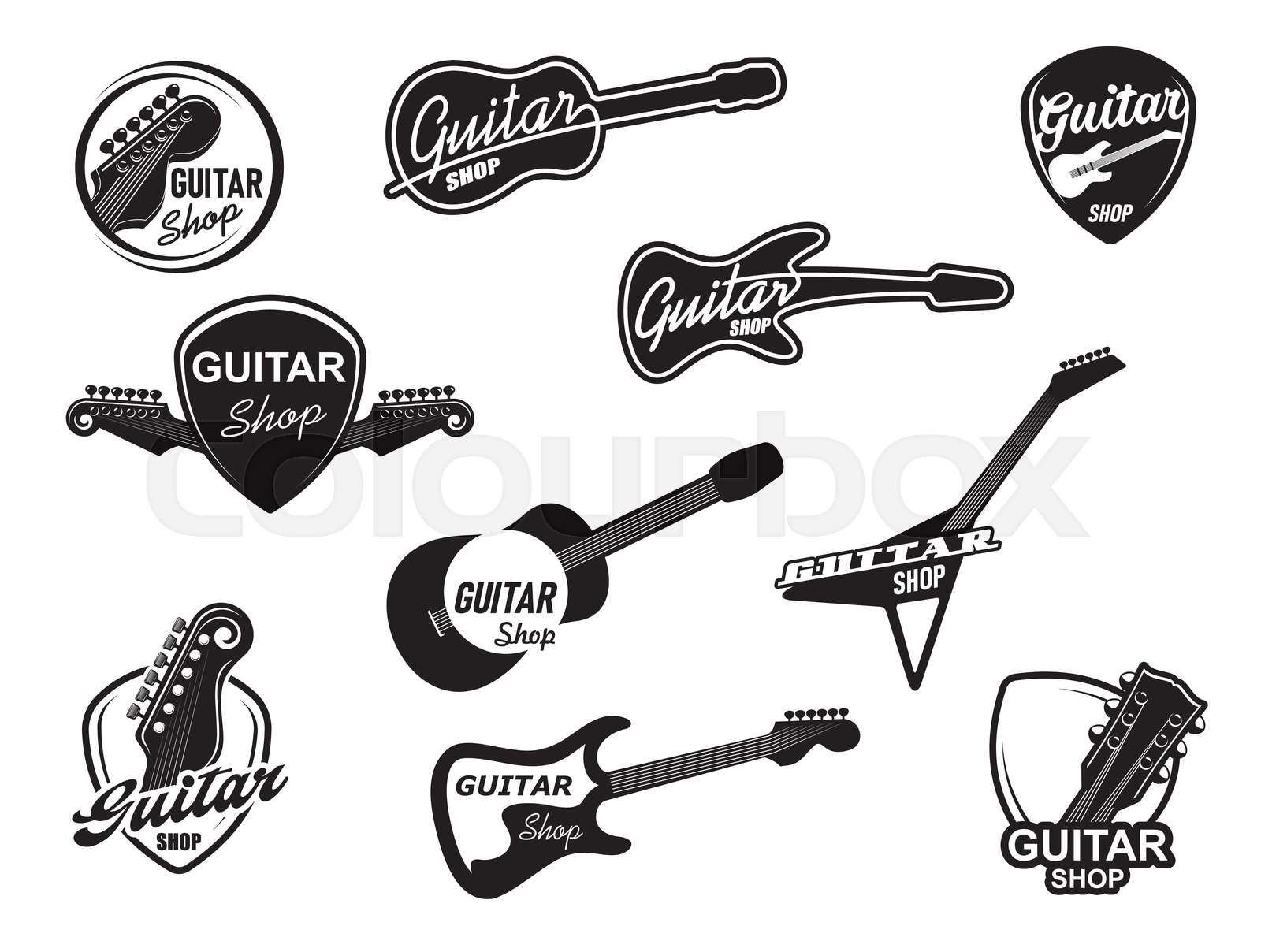 Electric and acoustic guitar music shop icons | Stock vector | Colourbox