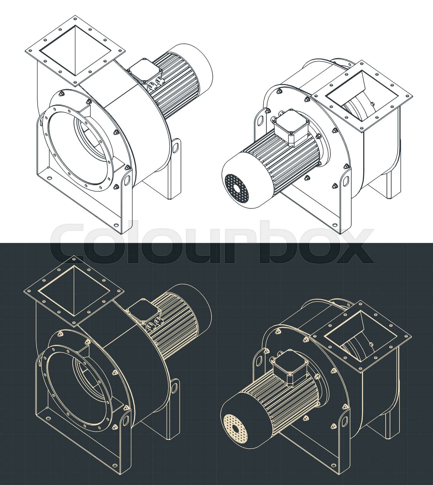 Centrifuge air blower isometric blueprints | Stock vector | Colourbox
