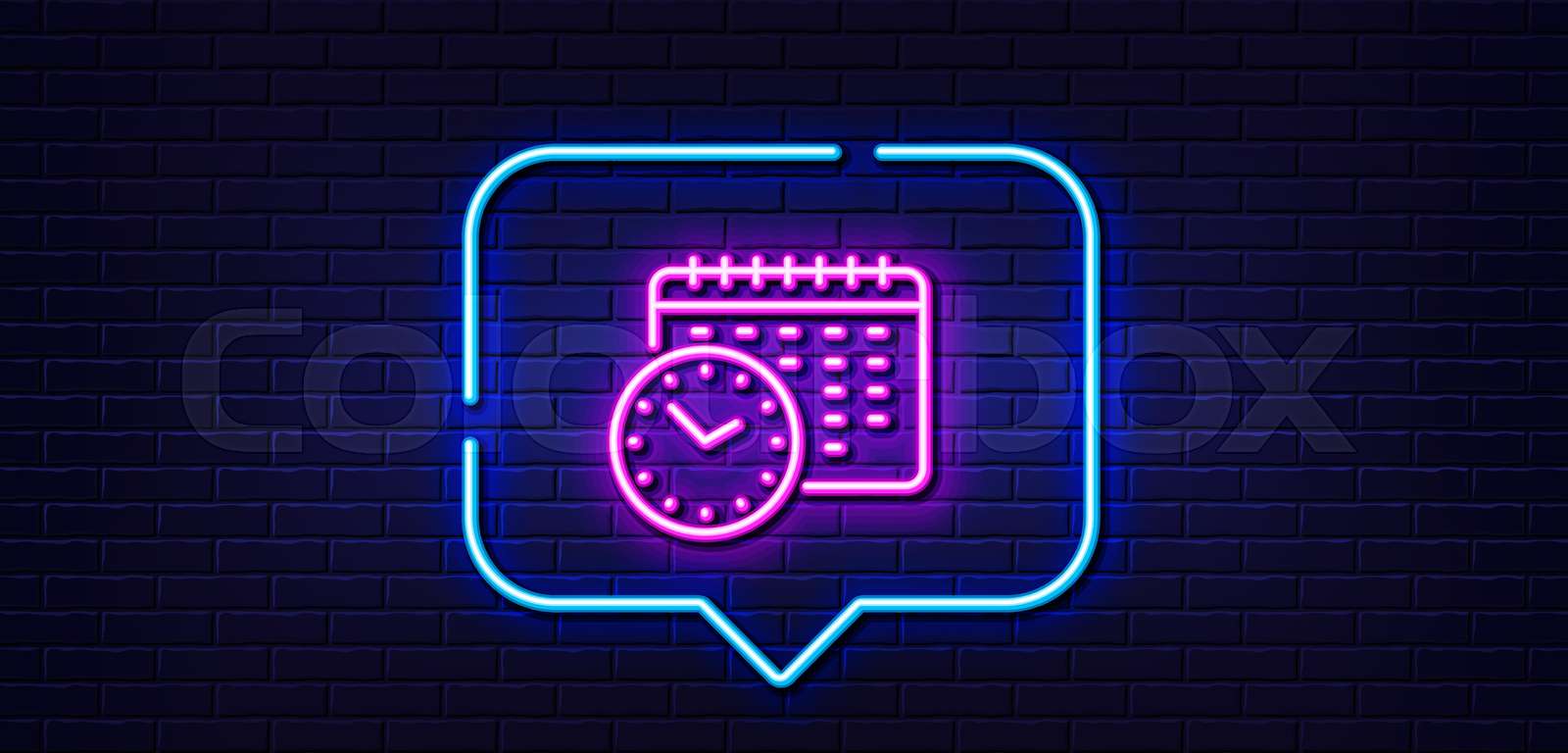 Calendar time line icon. Clock sign. Watch. Neon light speech bubble. Vector | Stock vector ...