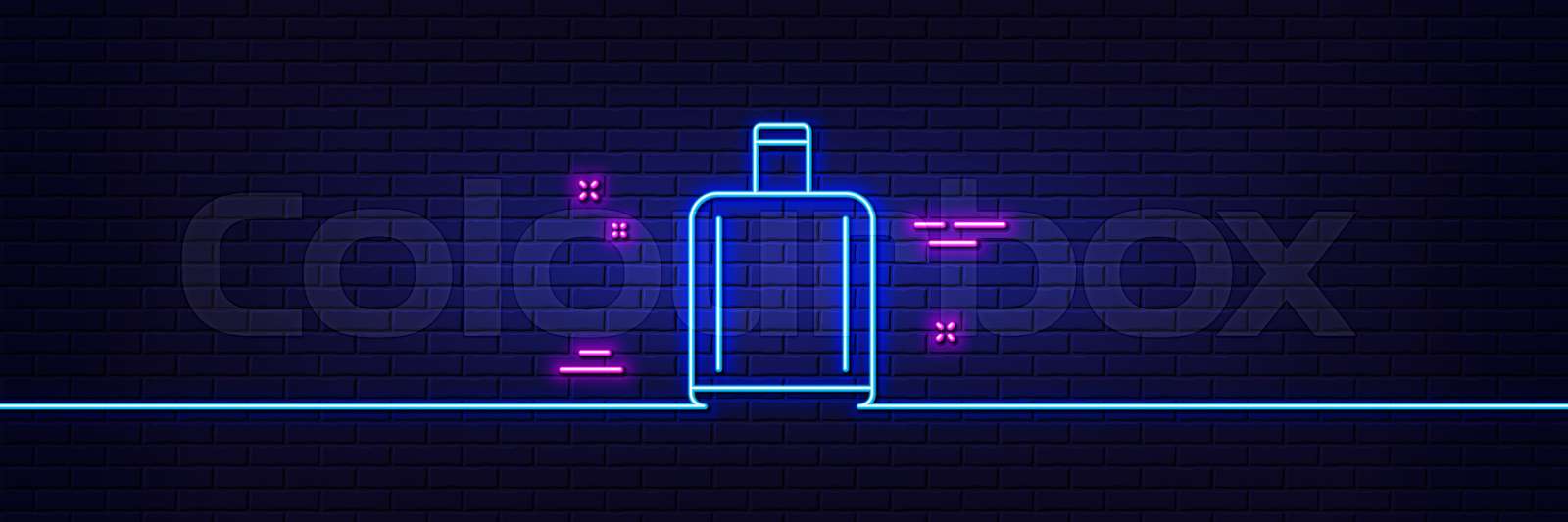 Airport baggage reclaim line icon. Airplane luggage sign. Neon light ...