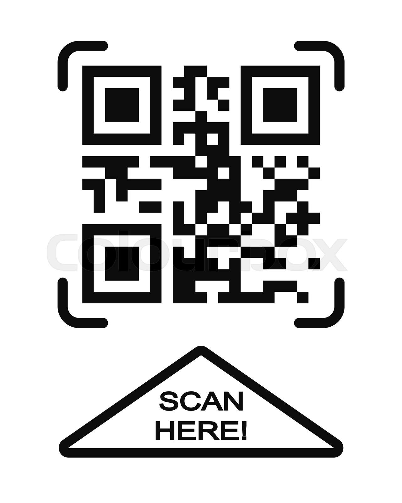 Scan Here Icon Qr Code Template Fake Example Of Quick Responce Matrix Barcode In Square Grid 