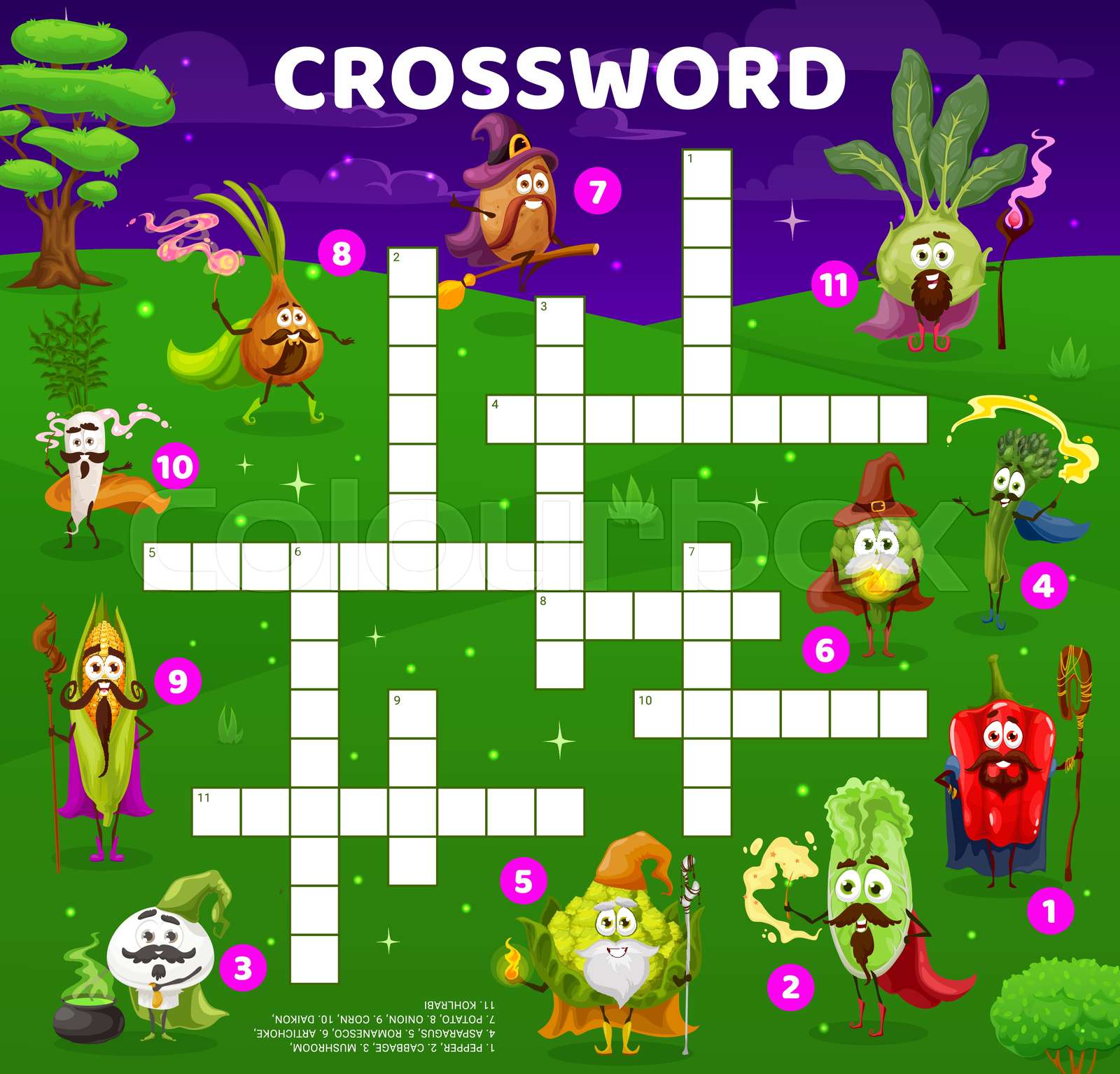 krydsord, alfabet, champignon | Stock vektor | Colourbox