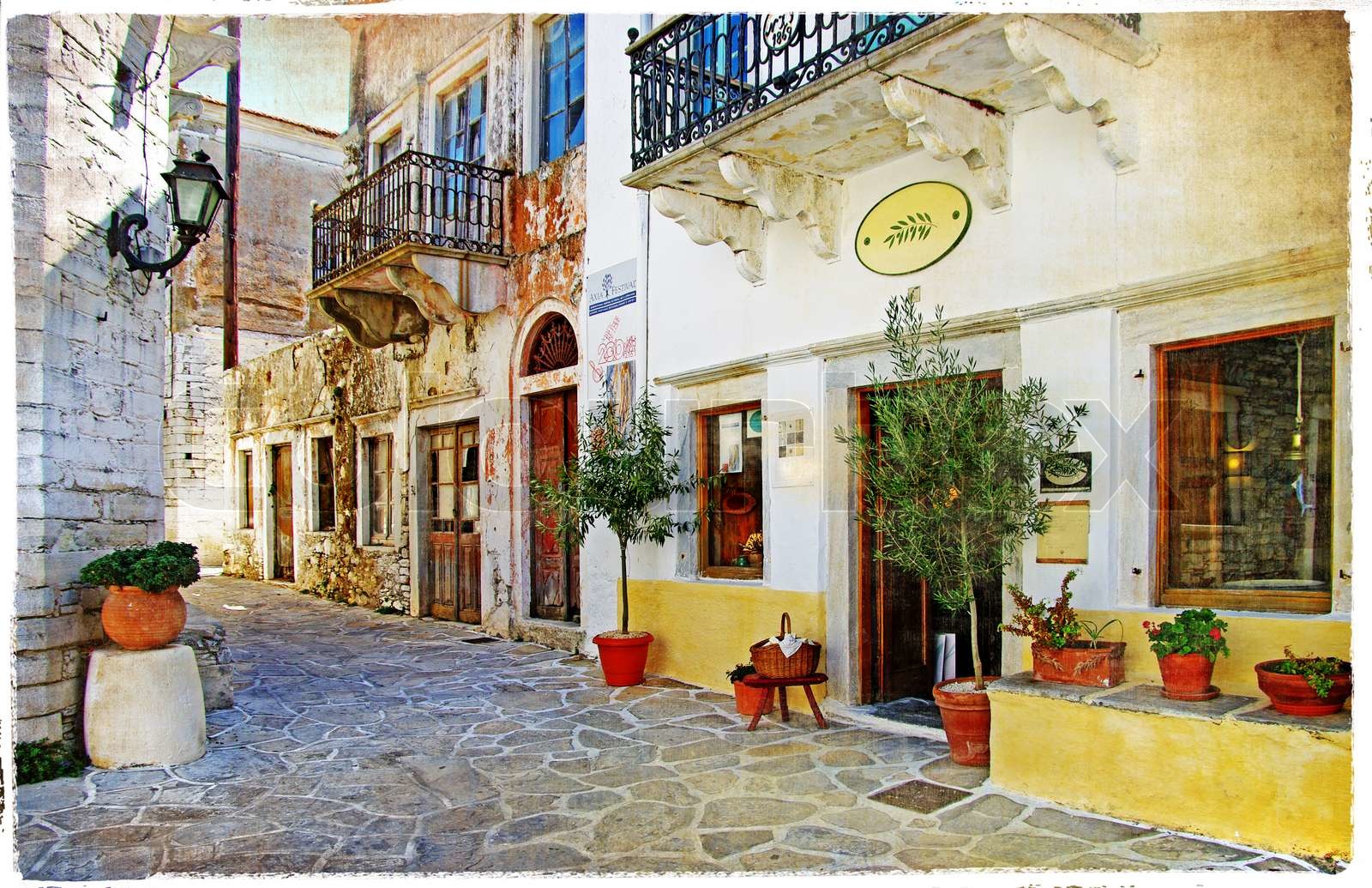 old greek streets, retro picture | Stock image | Colourbox
