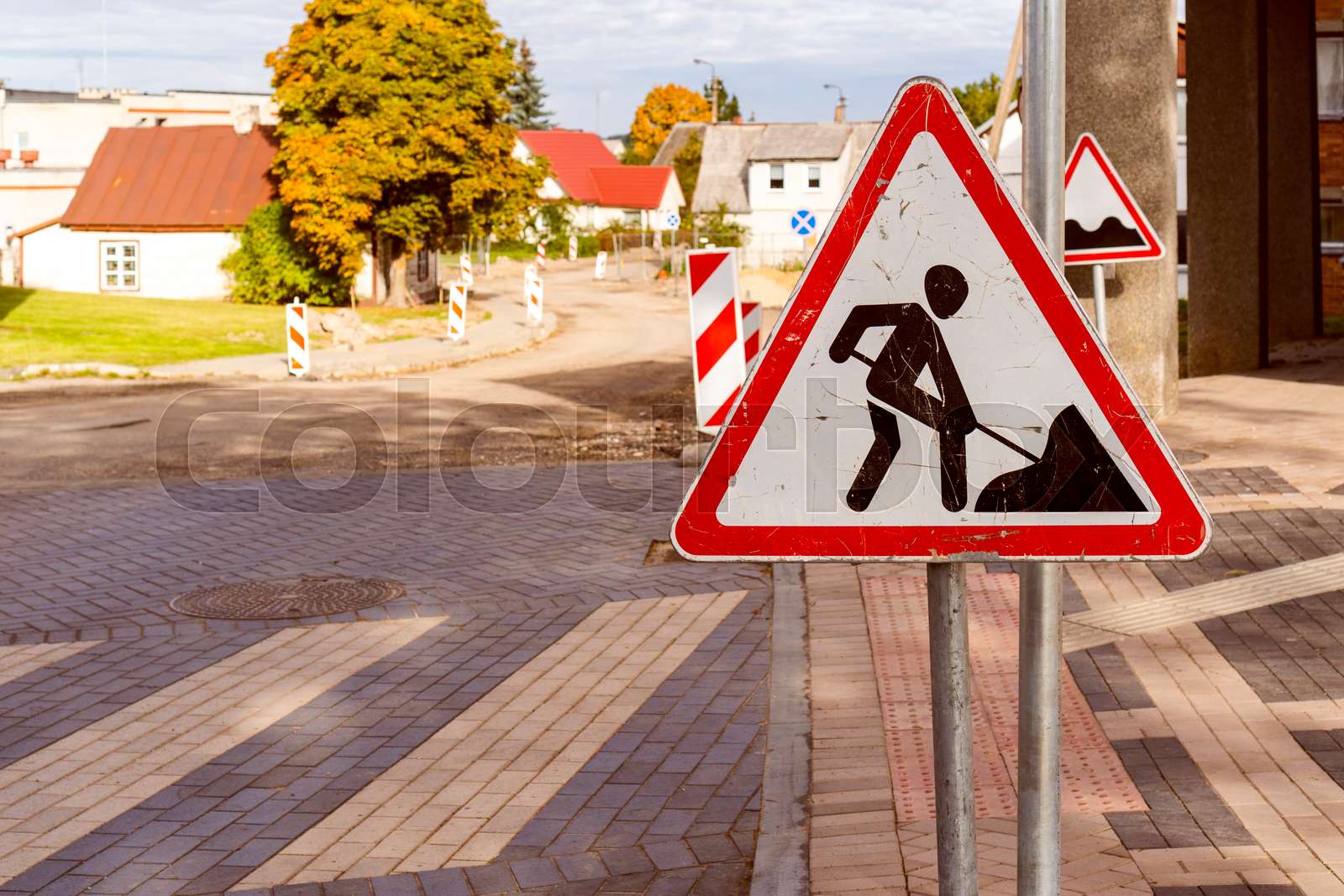 Road under construction traffic sign | Stock image | Colourbox