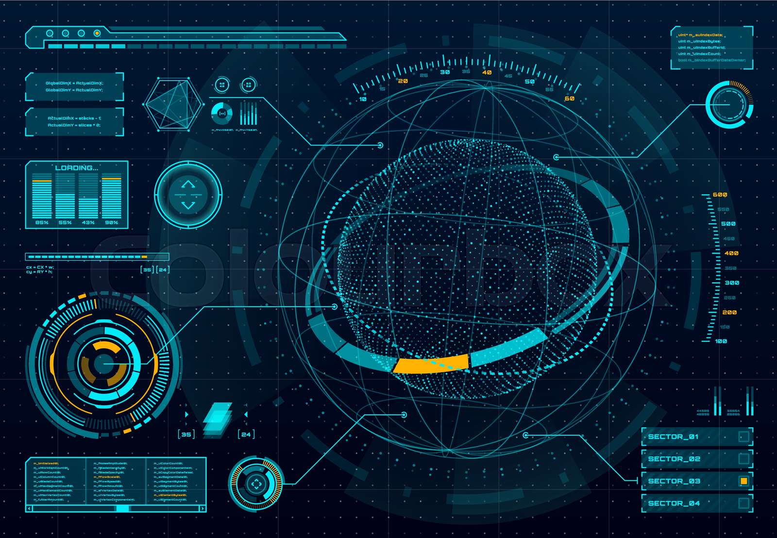 HUD infographic, dashboard panel with space sphere | Stock vector ...