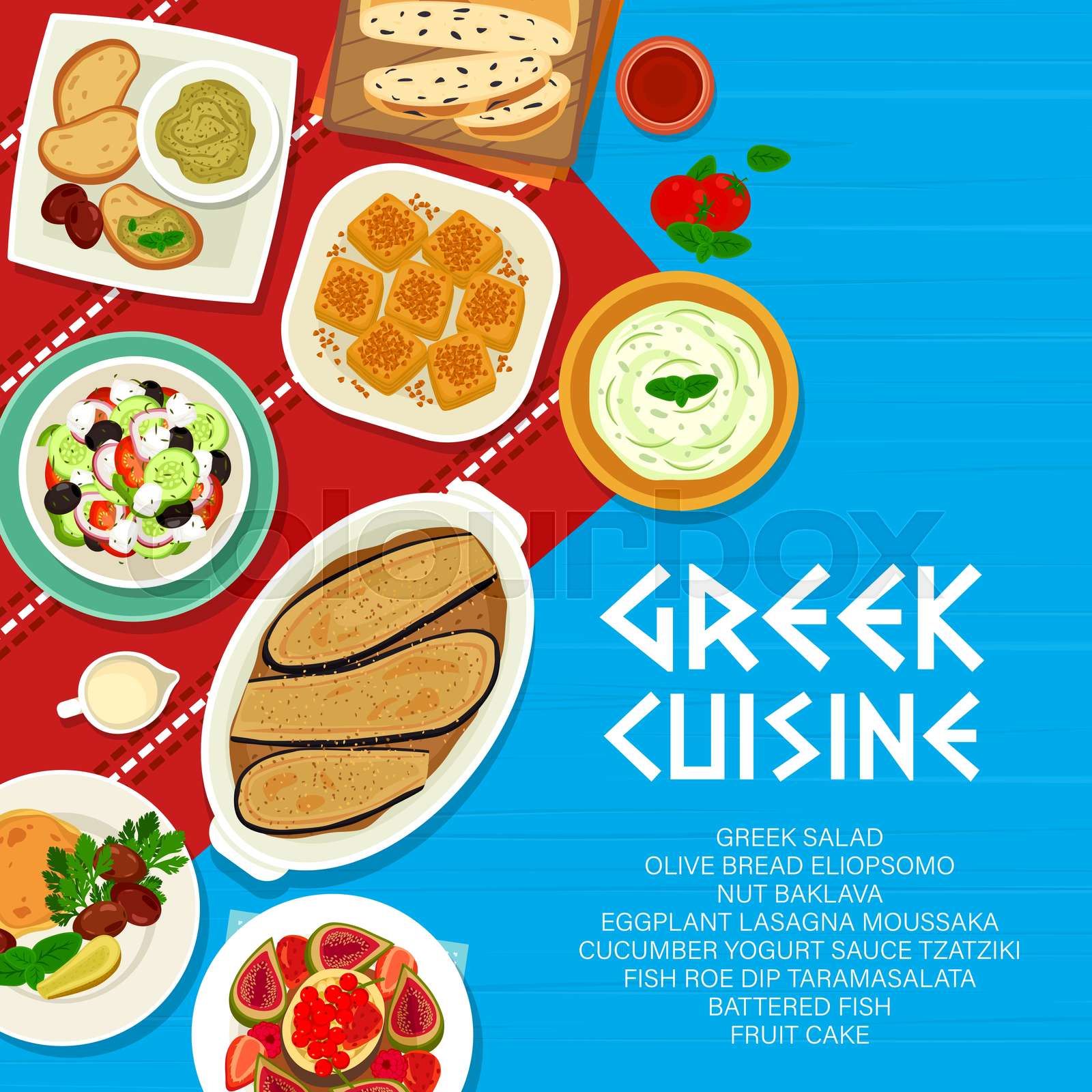 Greek cuisine meals menu vector cover page design | Stock vector ...