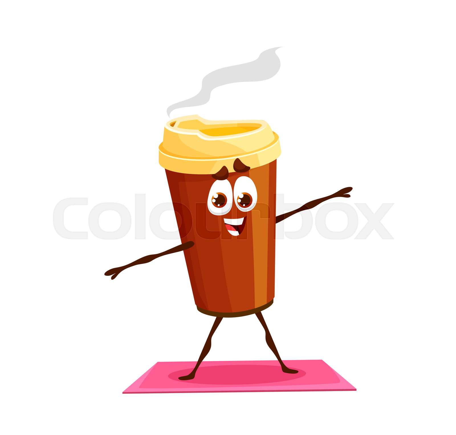 Cartoon coffee cup character on yoga fitness | Stock vector | Colourbox