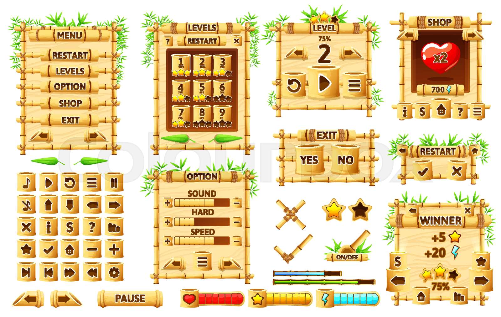 Bamboo jungle game interface, ui or gui buttons | Stock vector | Colourbox Bamboo jungle game interface, ui or gui buttons | Stock vector | Colourbox