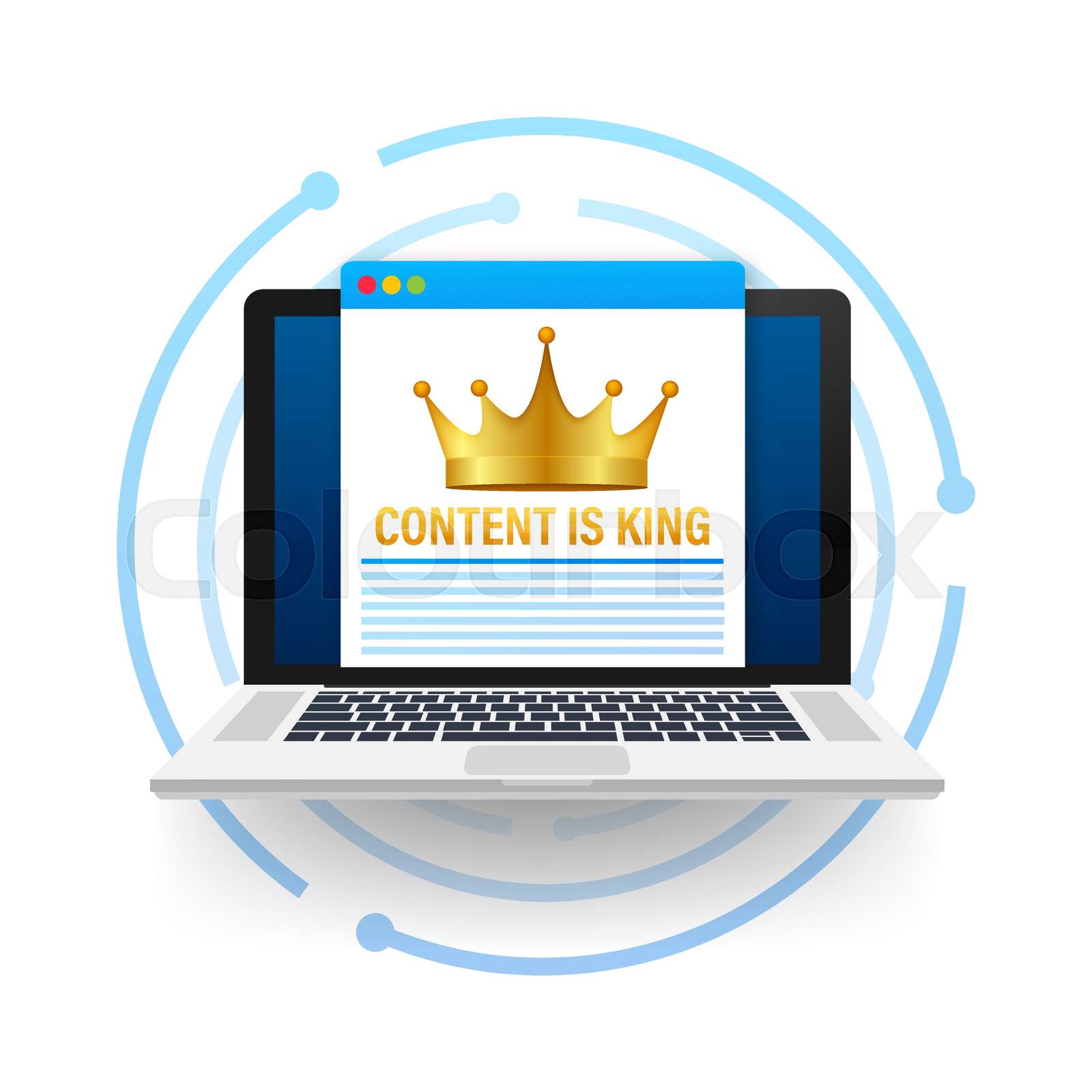Hand holding Content is the king message. Content marketing. Cartoon ...