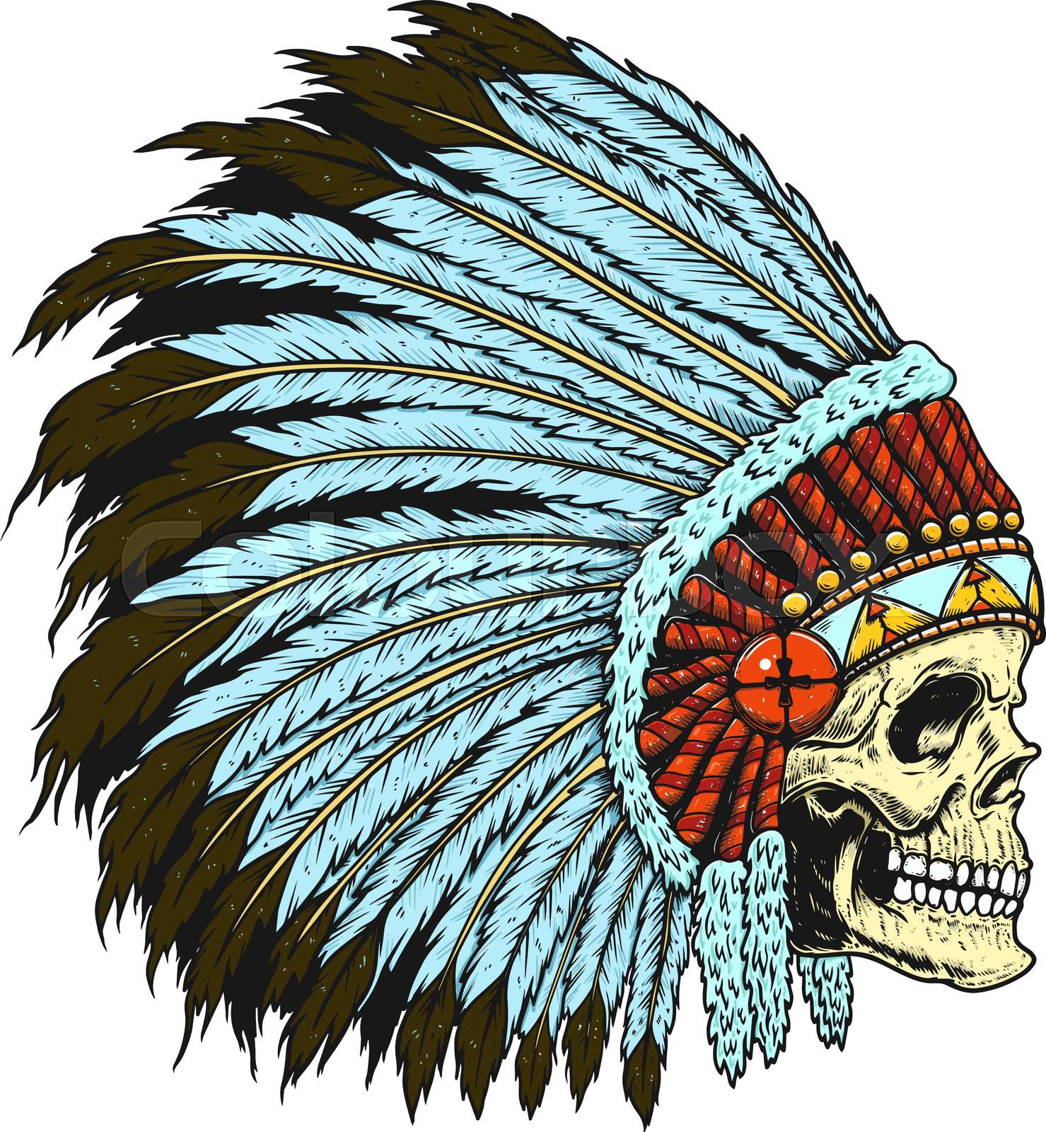 Illustration of native indian skull in traditional headdress. Design ...