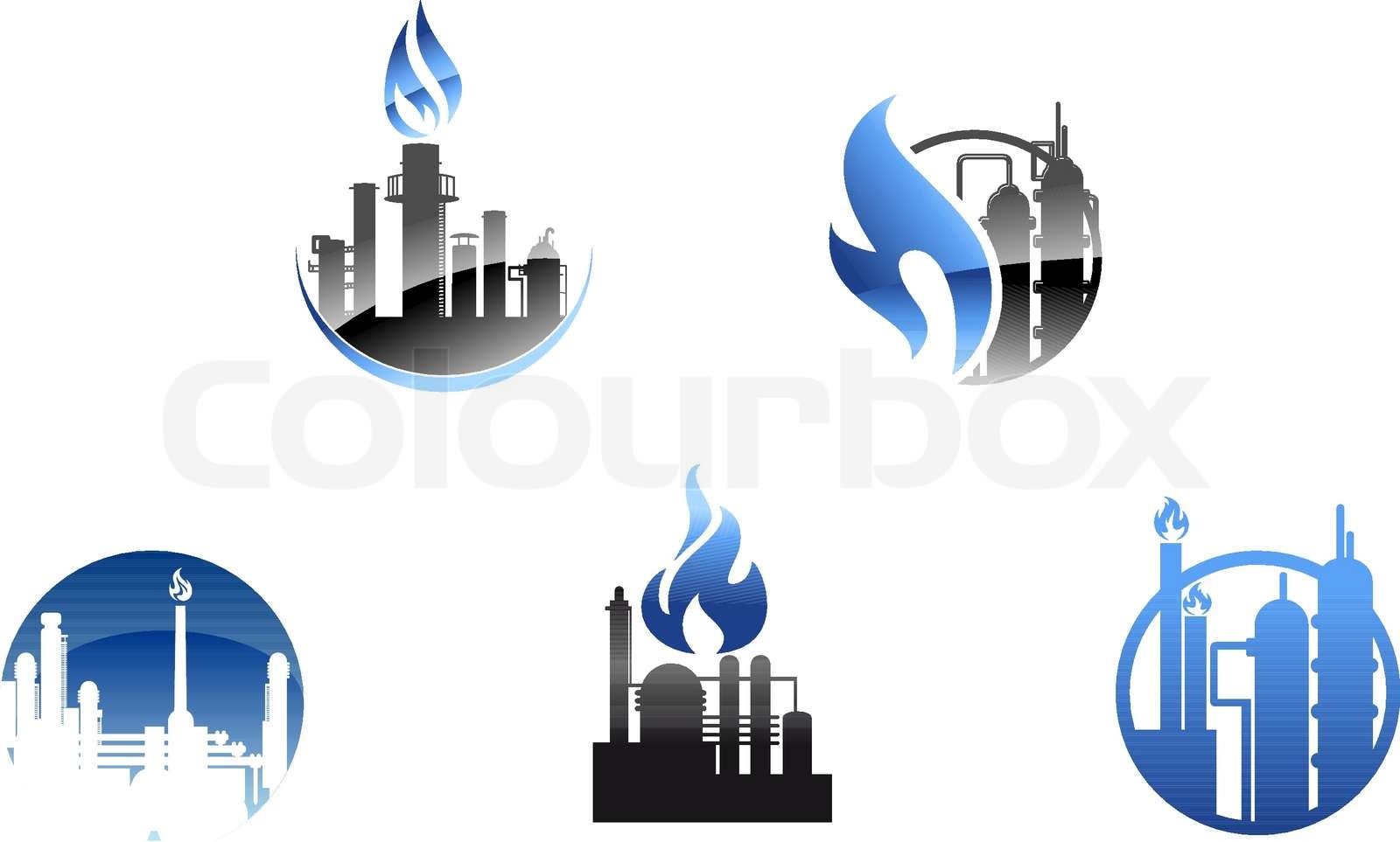 Raffinerie Fabrik Icons und Symbole | Stock-Vektor | Colourbox