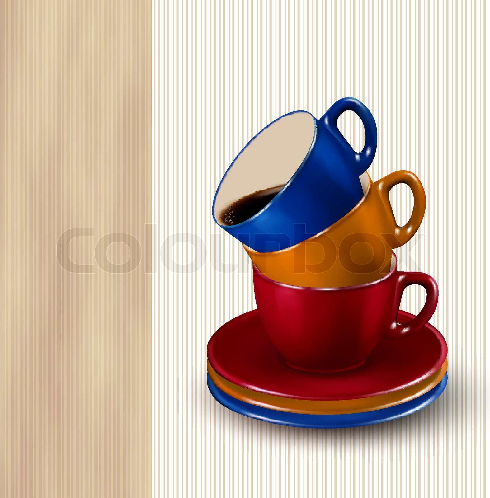 Baggrund med farverige kopper kaffe . | Stock vektor | Colourbox