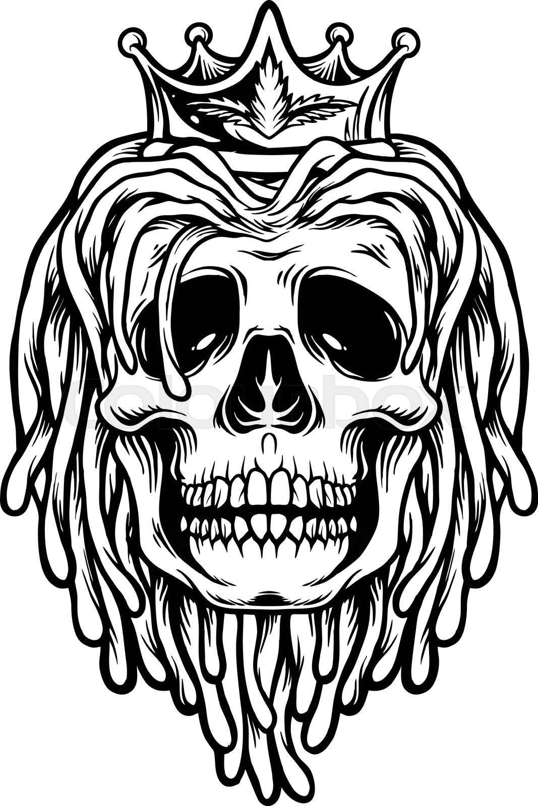 Dreadlocks Skull with Crown silhouette | Stock vector | Colourbox