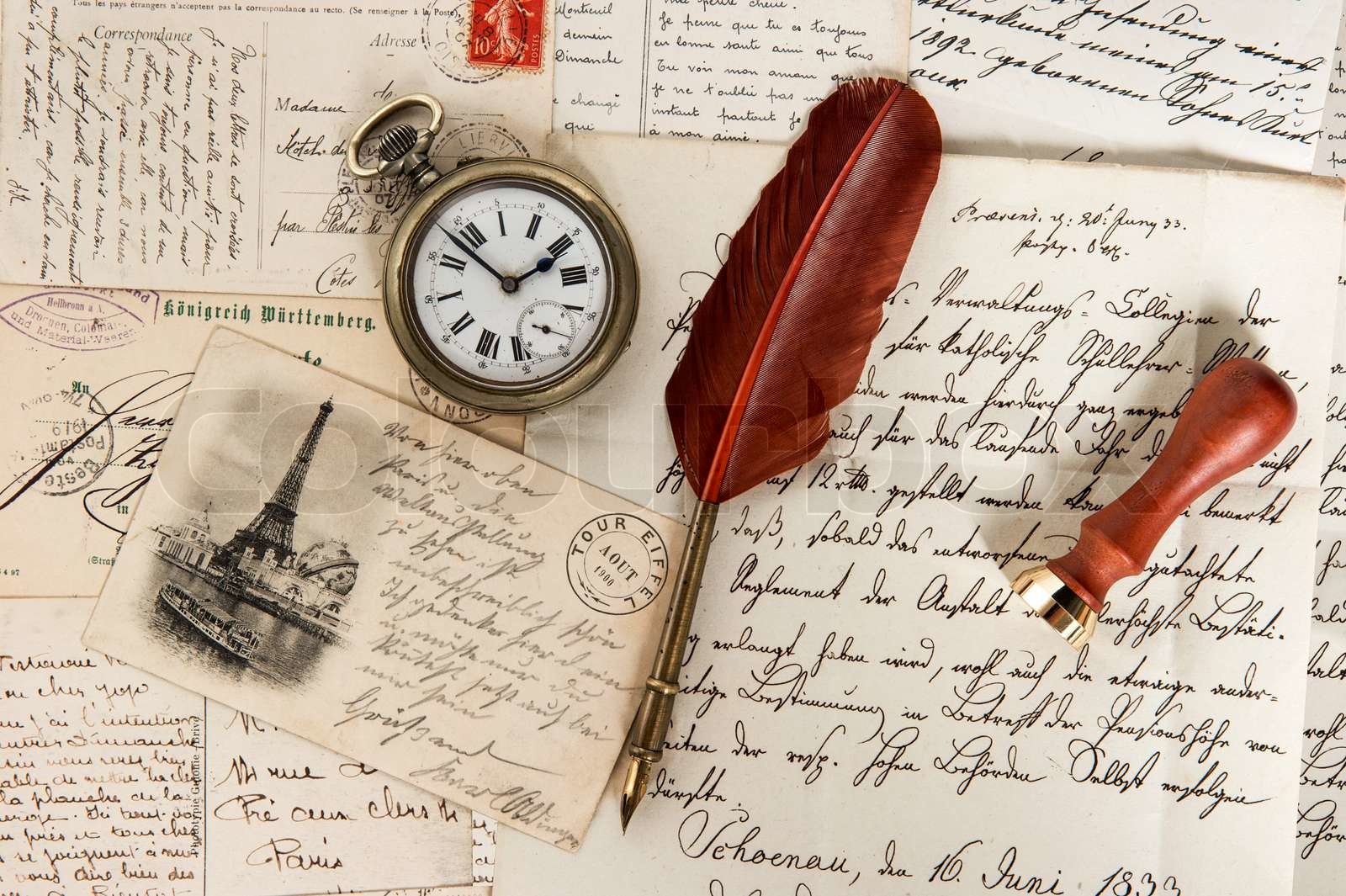alte Briefe , französisch Postkarten, antikes Feder Stift | Stock Bild ...
