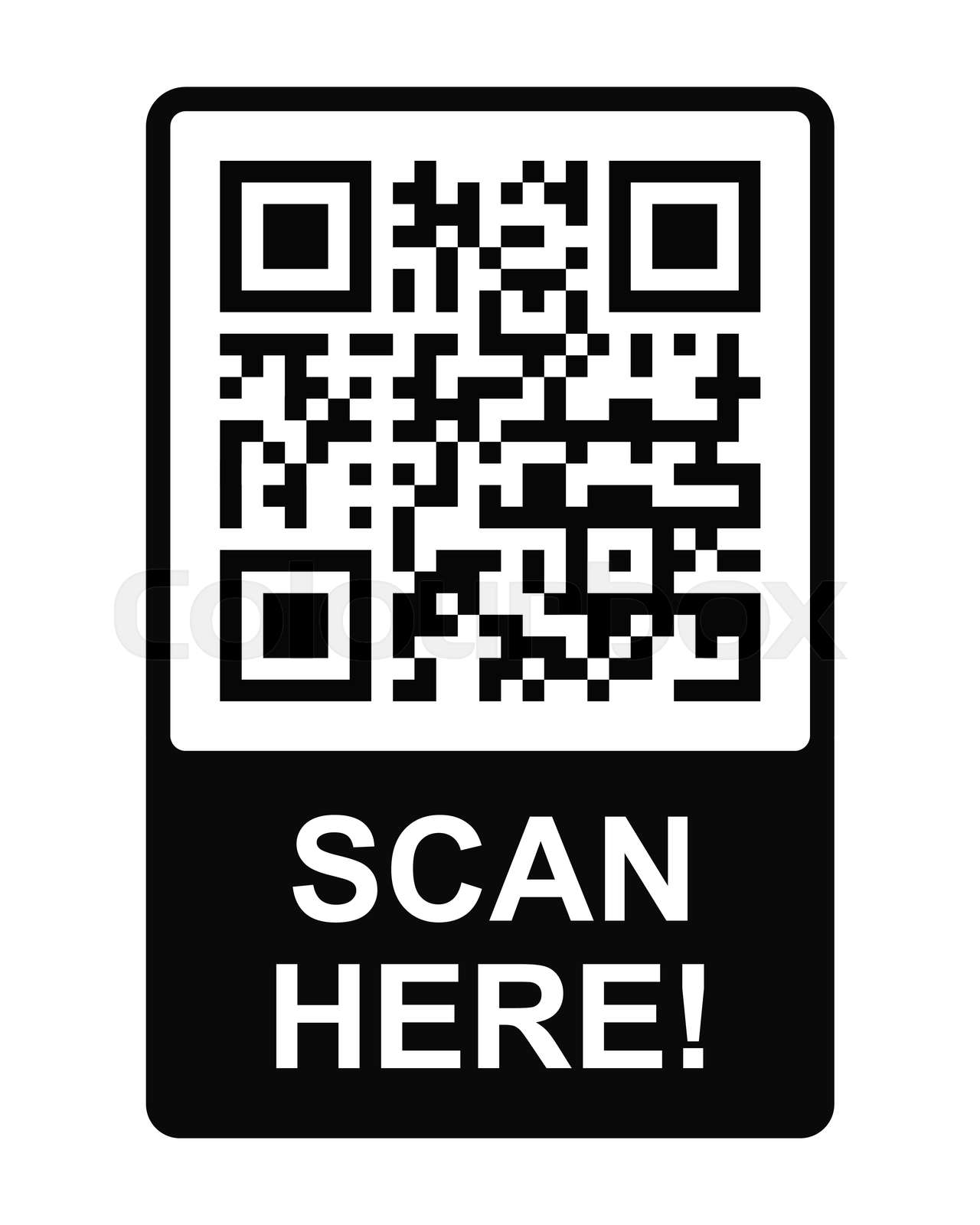 Scan Here Concept QR Code Label In Frame Template Of Quick Response Scan Here Concept QR Code Label In Frame Template Of Quick Response