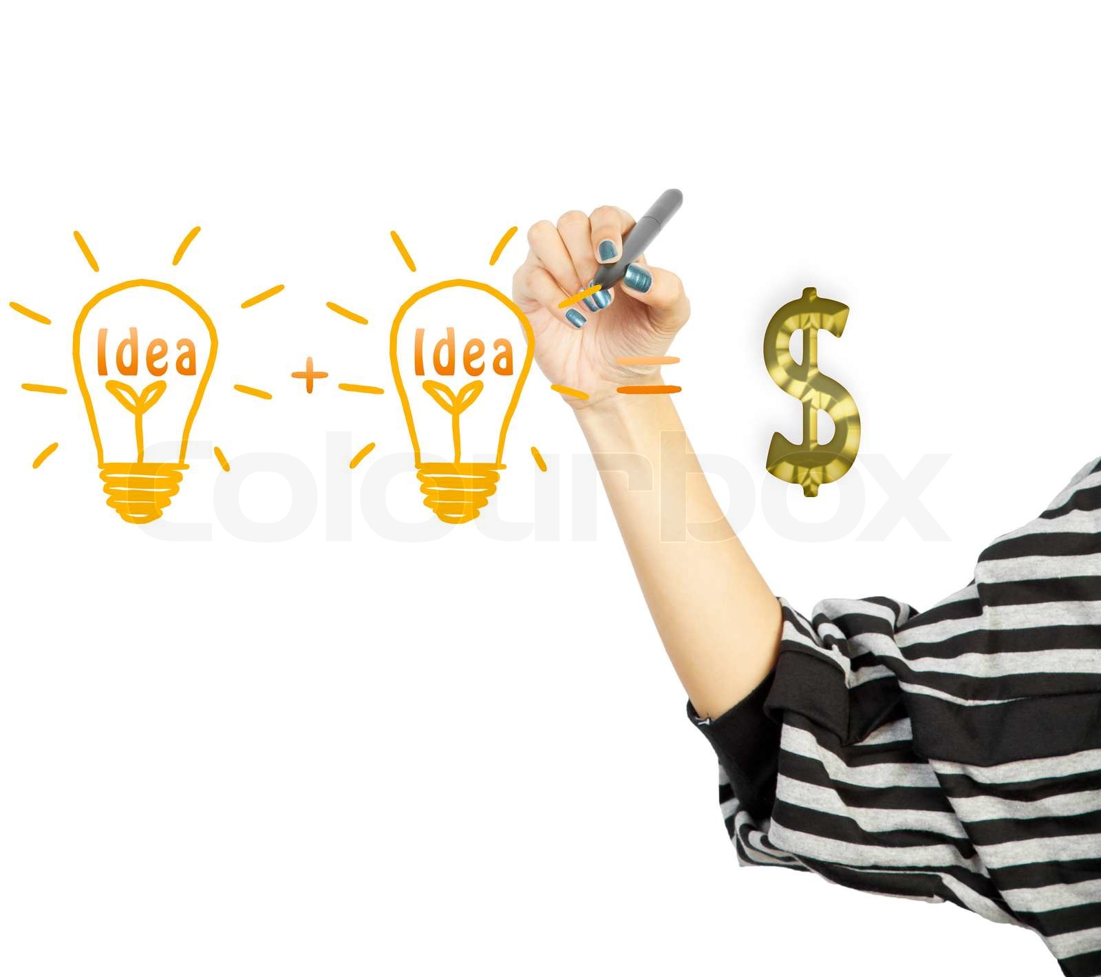 kvinde tegning pære idé og dollar symbol | Stock foto | Colourbox