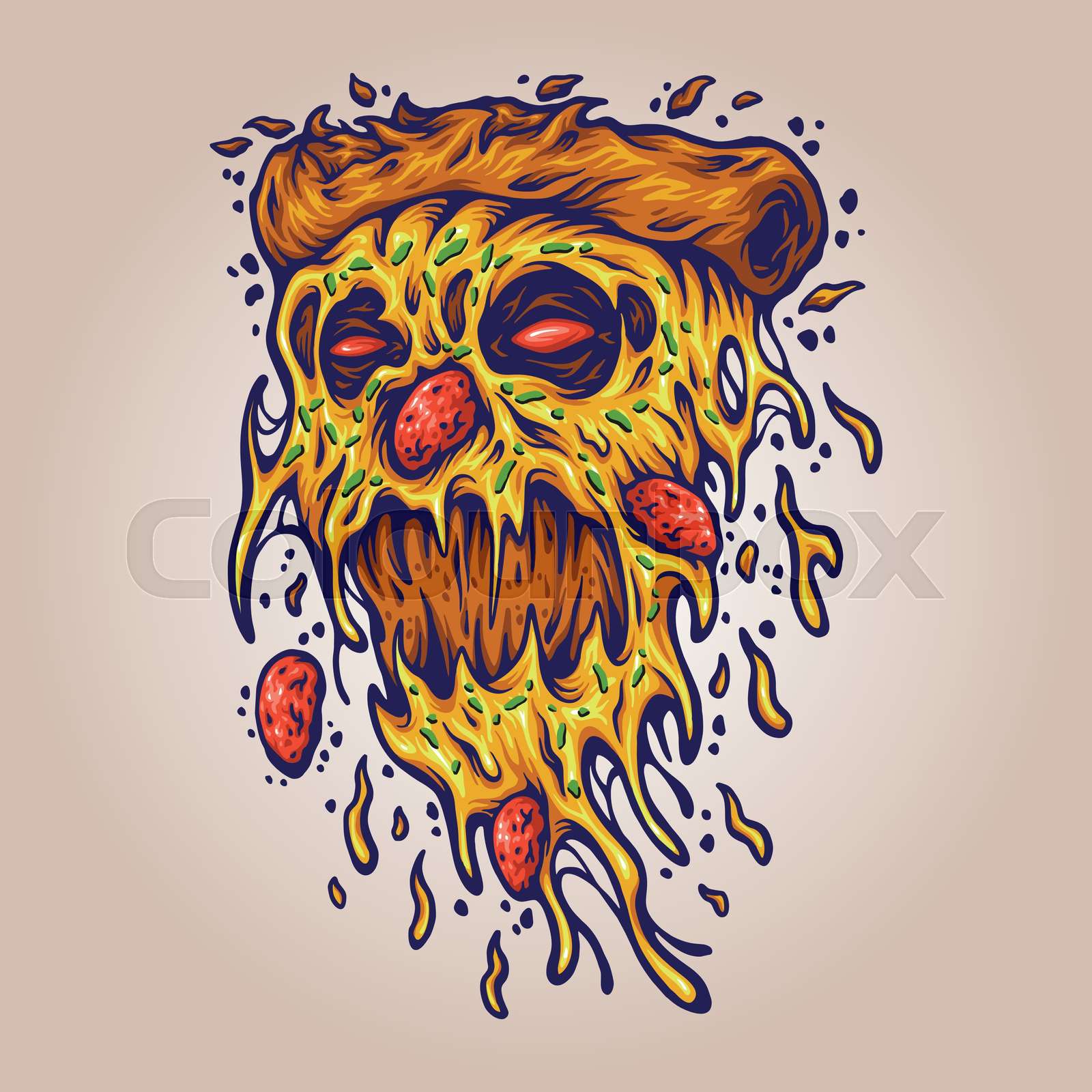 Delicious scary monster pizza slice illustration | Stock vector | Colourbox