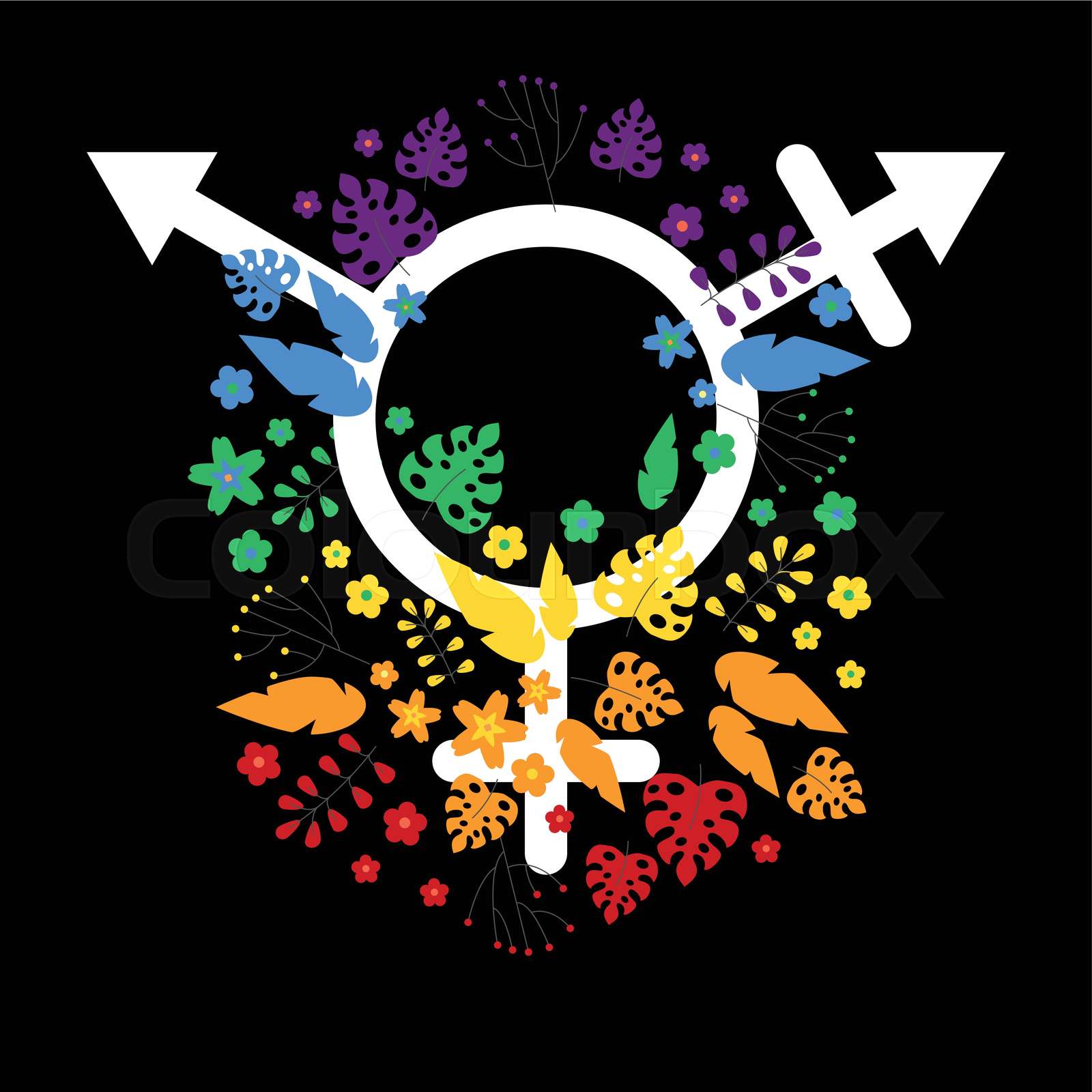 LGBTQ + symbol transgender, rainbow floral design with flowers and ...