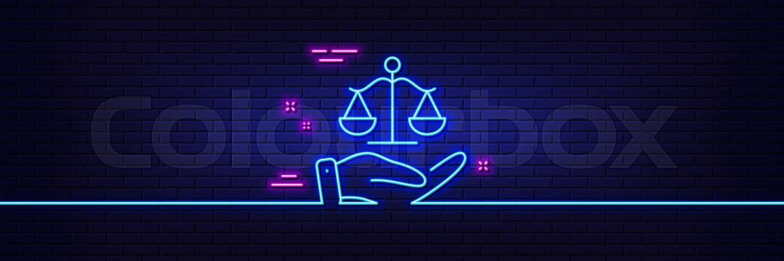 Justice scales line icon. Judgement scale sign. Neon light glow effect ...