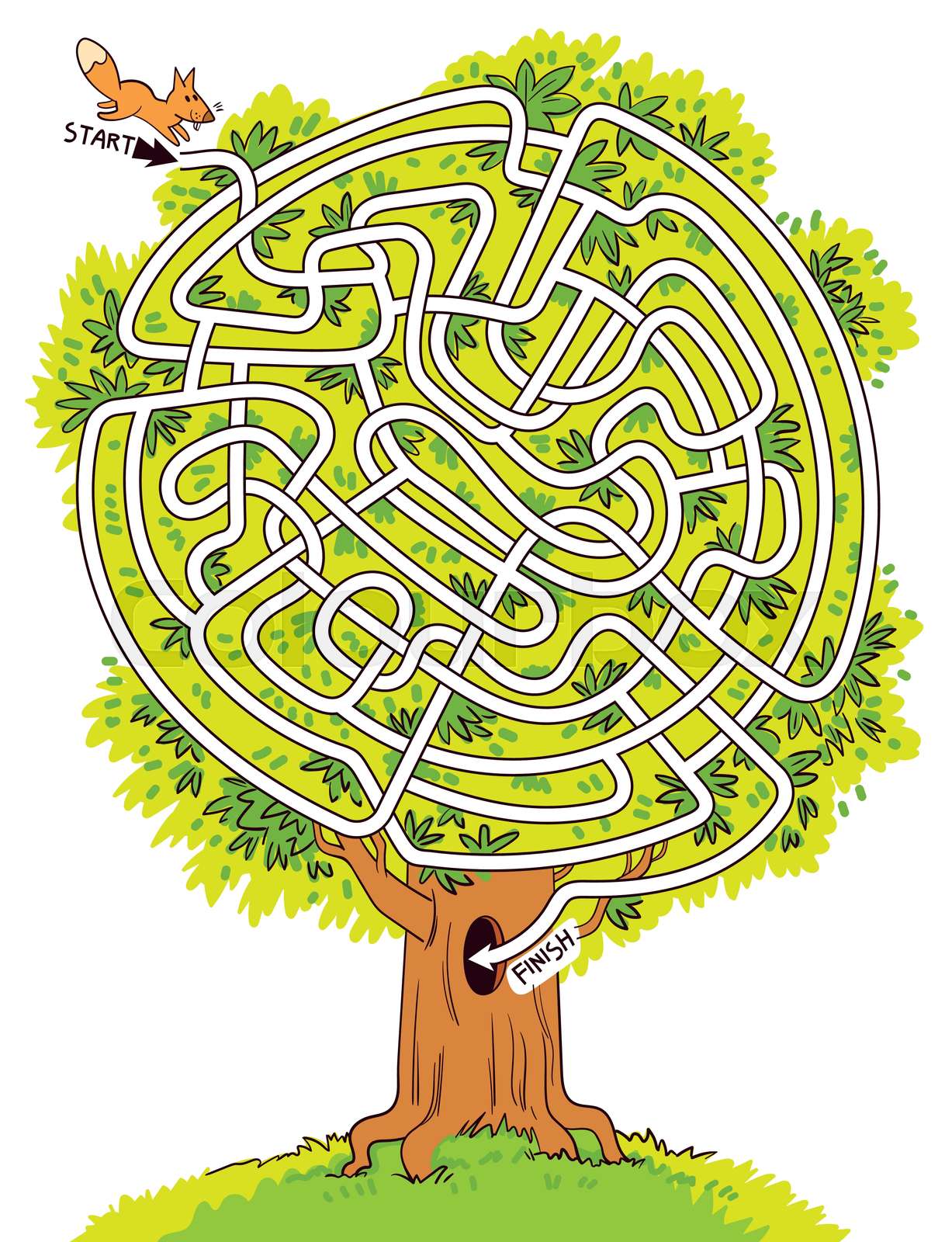Help a little squirrel through a maze shaped like branches and a tree ...