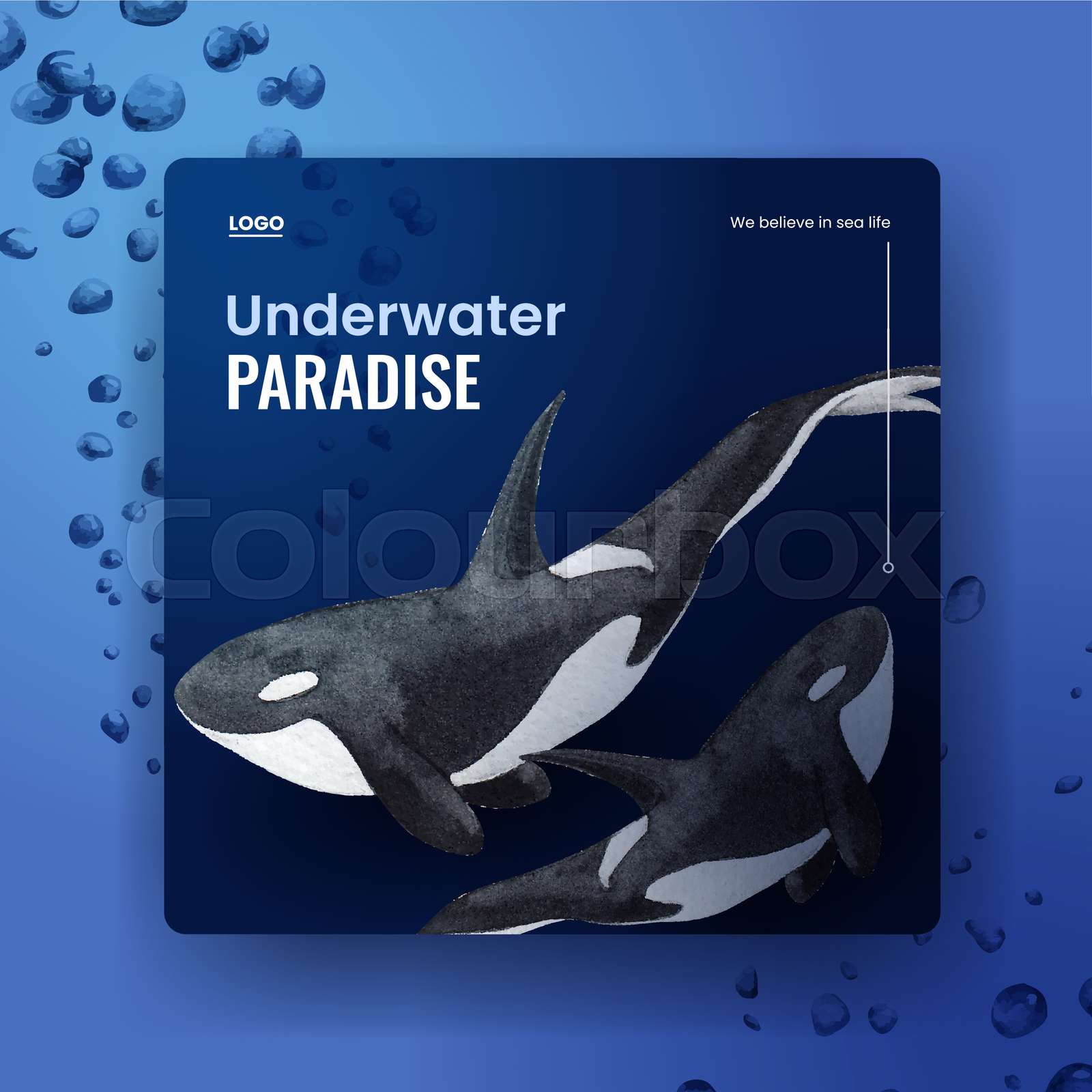 Advertise template with sea life concept design watercolor vector ...