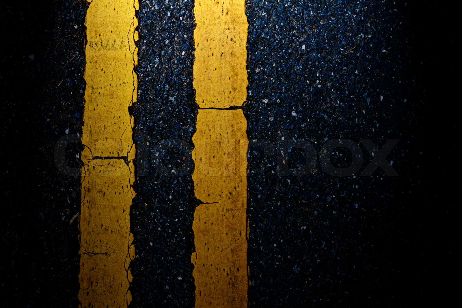 Road Marking - Double Yellow Lines on asphalt | Stock image | Colourbox