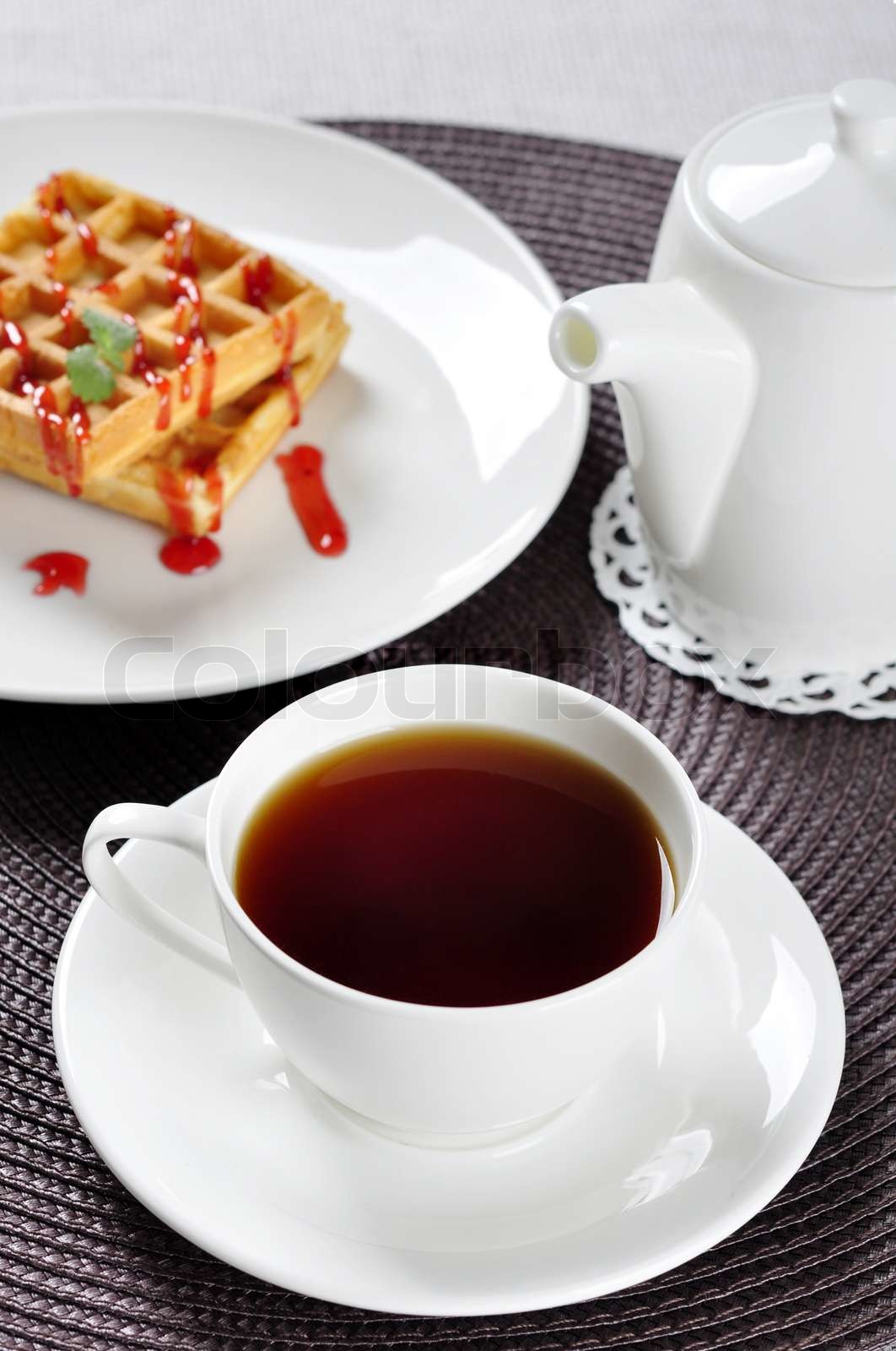 Tea and waffles | Stock image | Colourbox