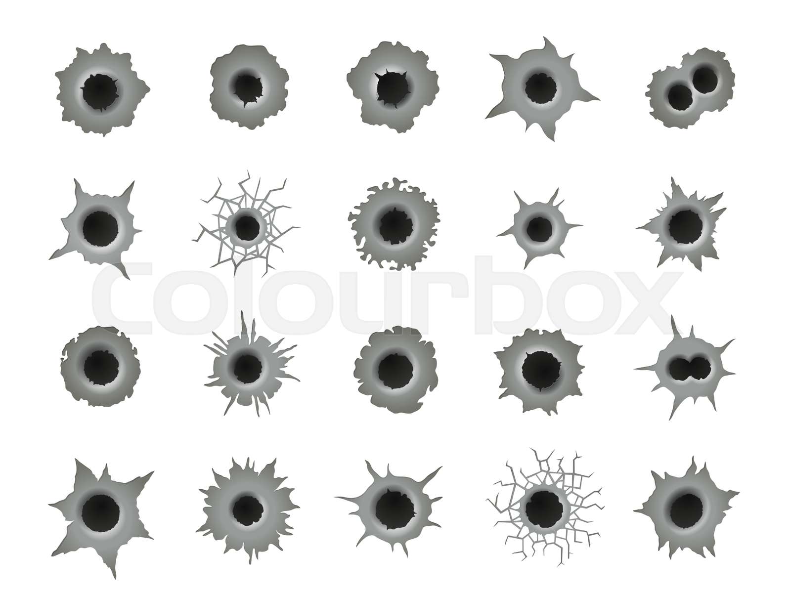 Bullet holes. Gun shot ragged marks, gunshot bullethole damage weapon ...