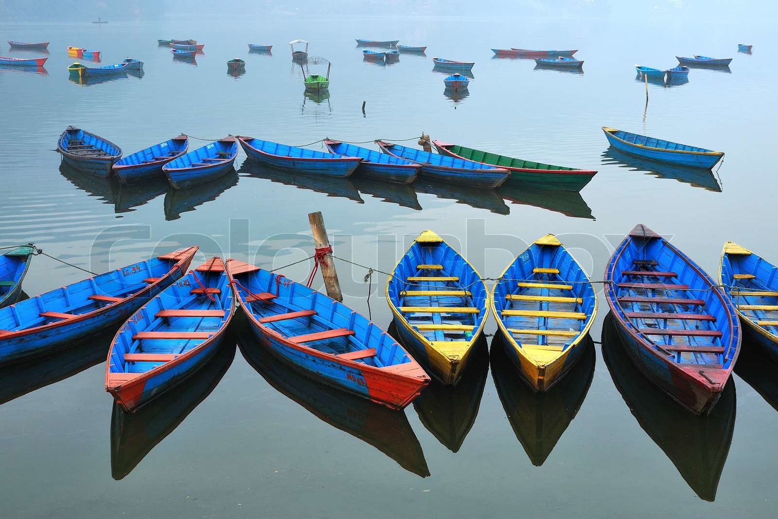 Boats on Fewa lake, Pokhara, Nepal | Stock image | Colourbox