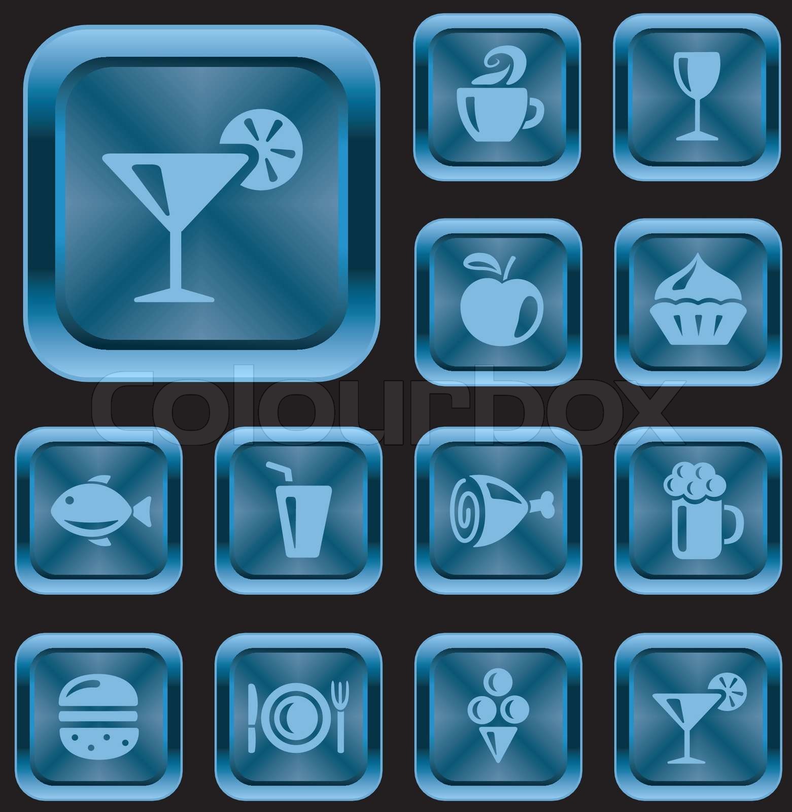 Food and drinks button set | Stock vector | Colourbox