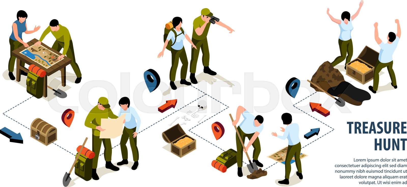 Treasure Hunt Isometric Infographics | Stock vector | Colourbox