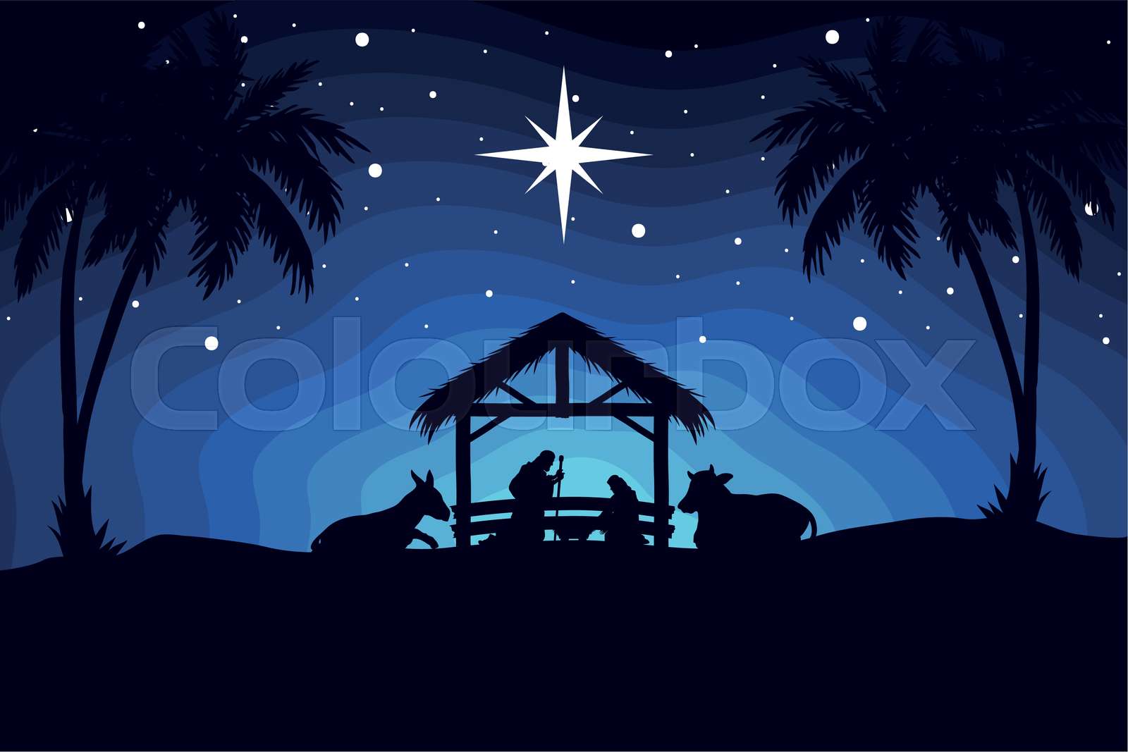 nativity silhouettes night scene | Stock vector | Colourbox