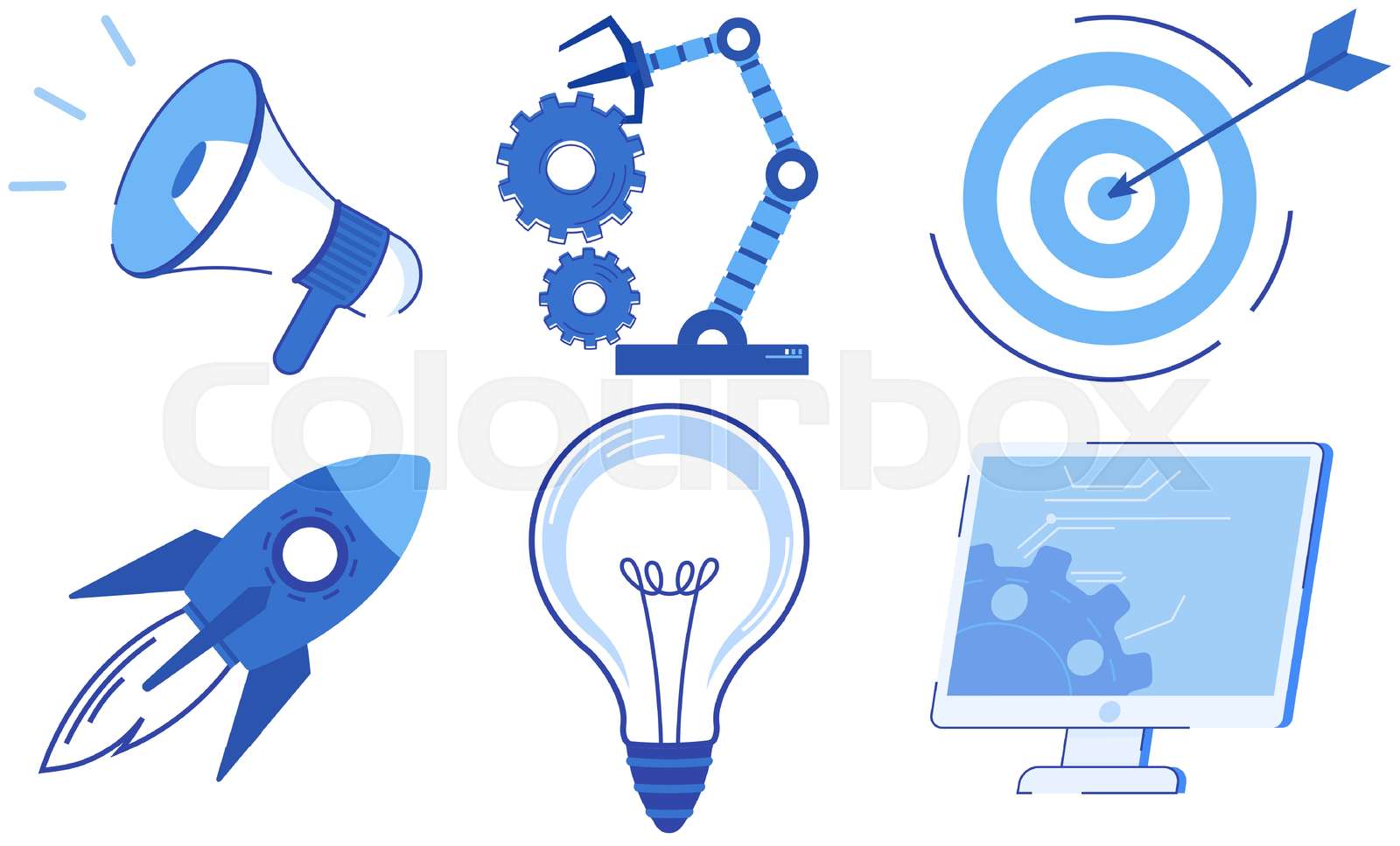 Business creation, new project planning elements. Set of startup icons, creative idea ...