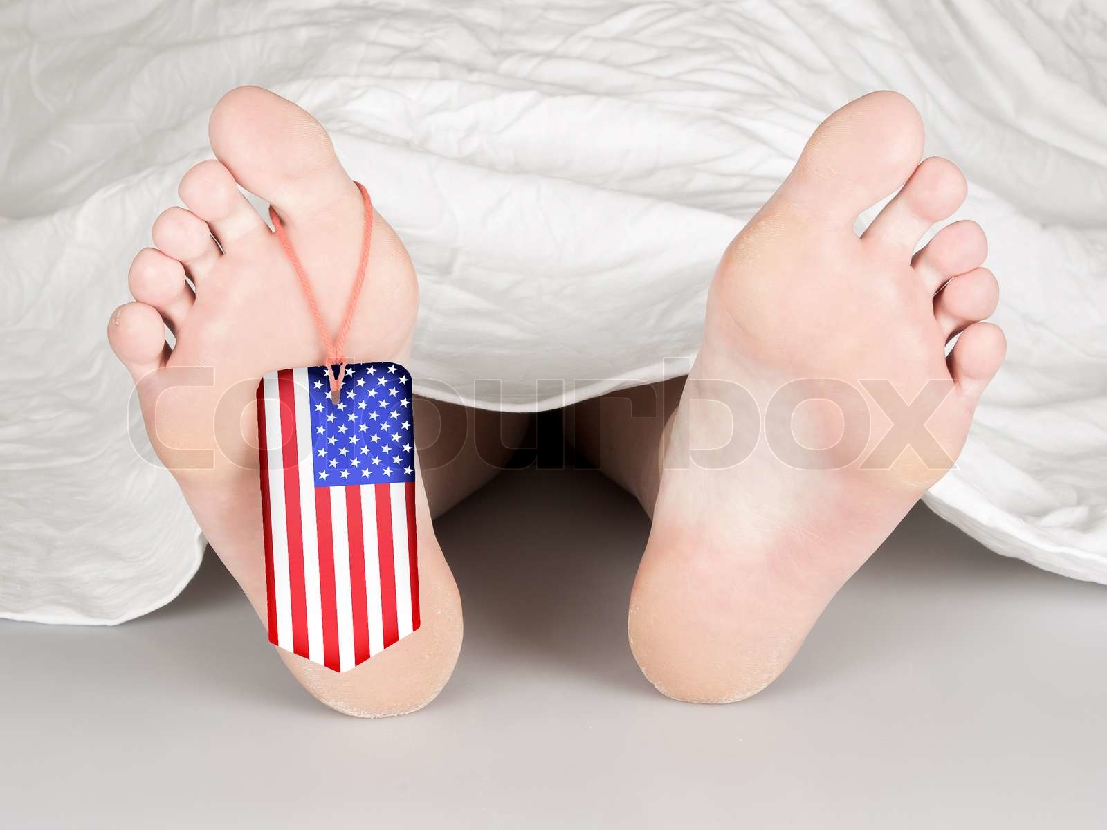 USA flag tag on the foot | Stock image | Colourbox
