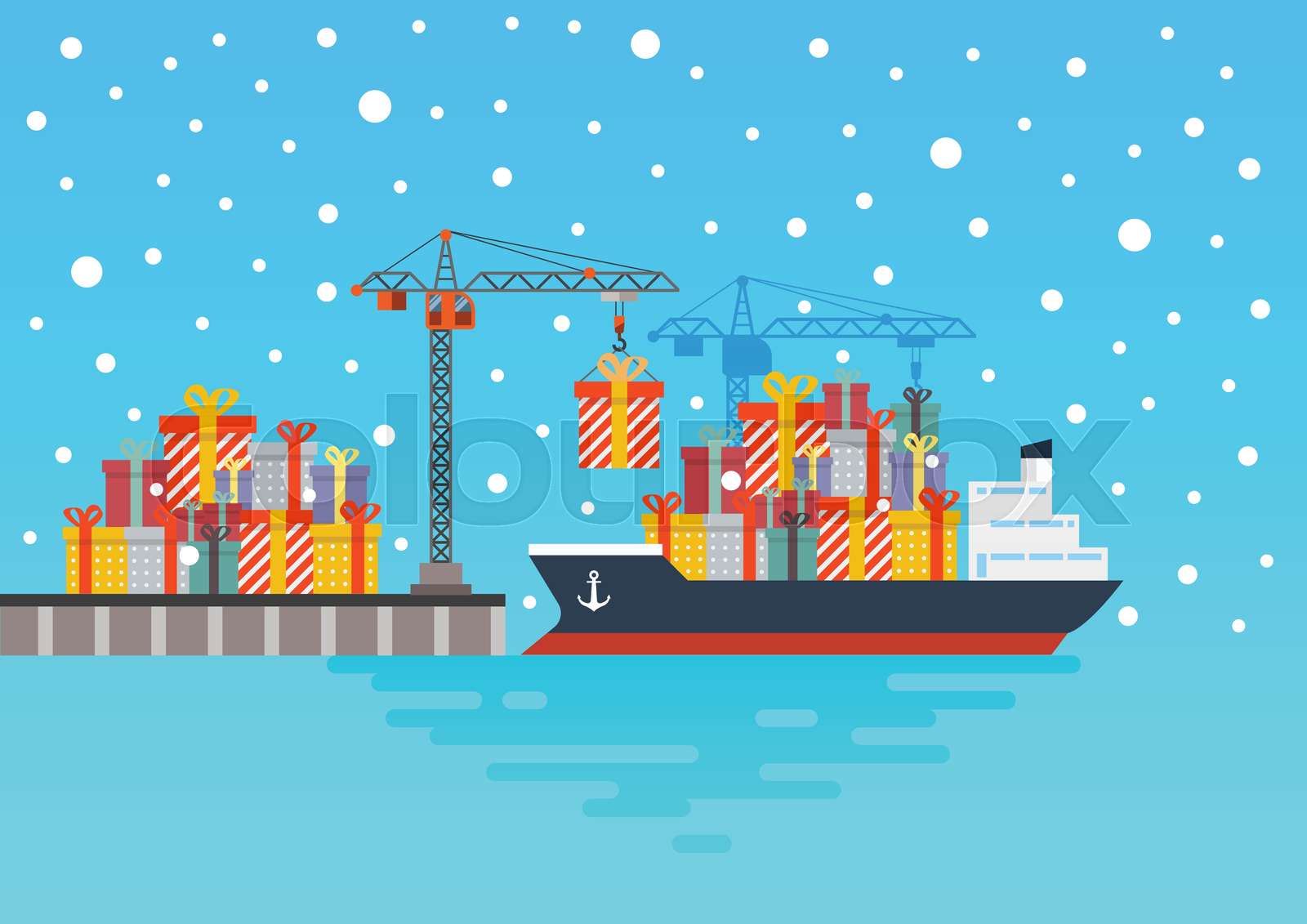 Container cargo ship with gift present boxes at harbour port | Stock ...