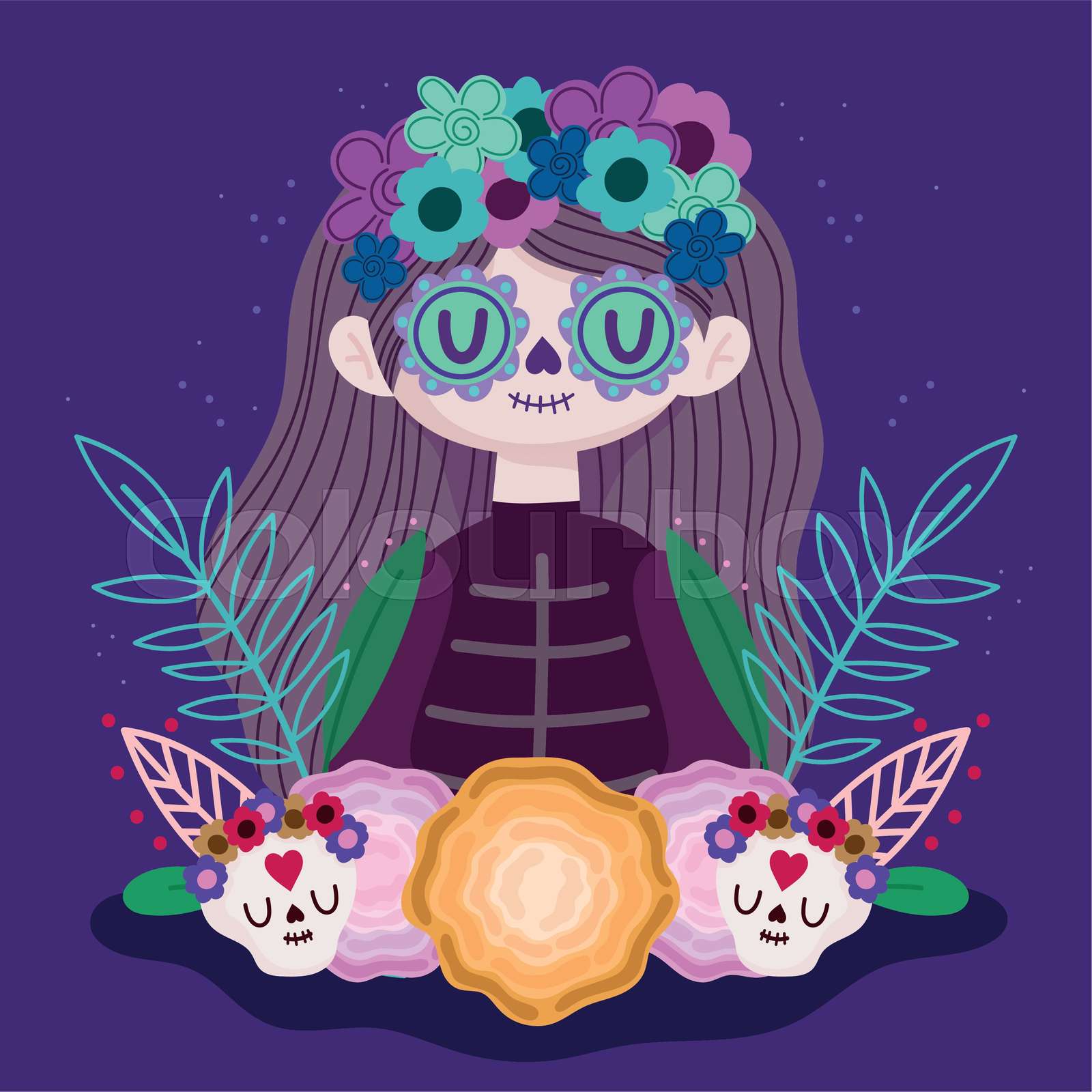 mexican catrina cartoon | Stock vector | Colourbox