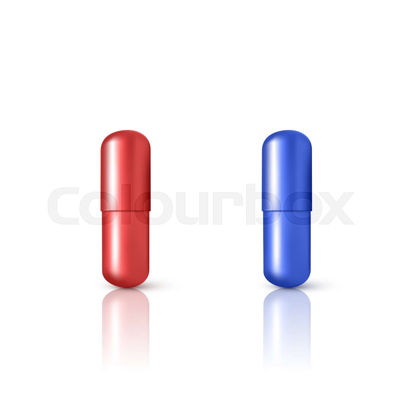 Drug pills in matrix style. Red and blue 3D tablets. Vitamin capsules ...