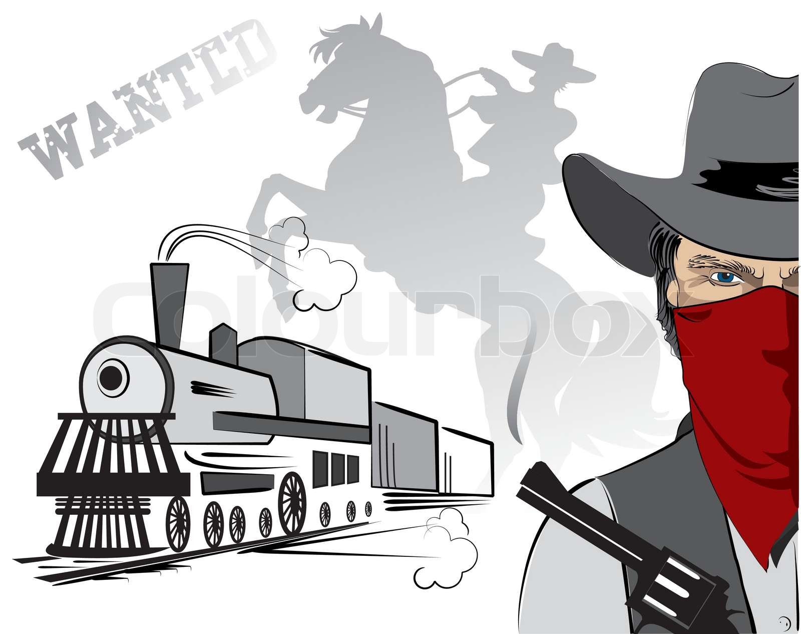Vector cowboy and train Western bandit life | Stock vector | Colourbox