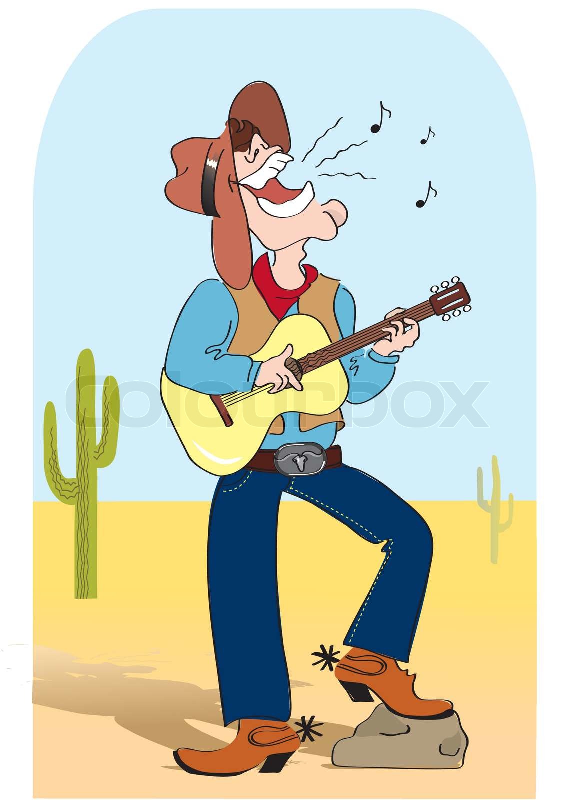Singing cowboy Vector comic cartoons man in hat and play a guitar ...