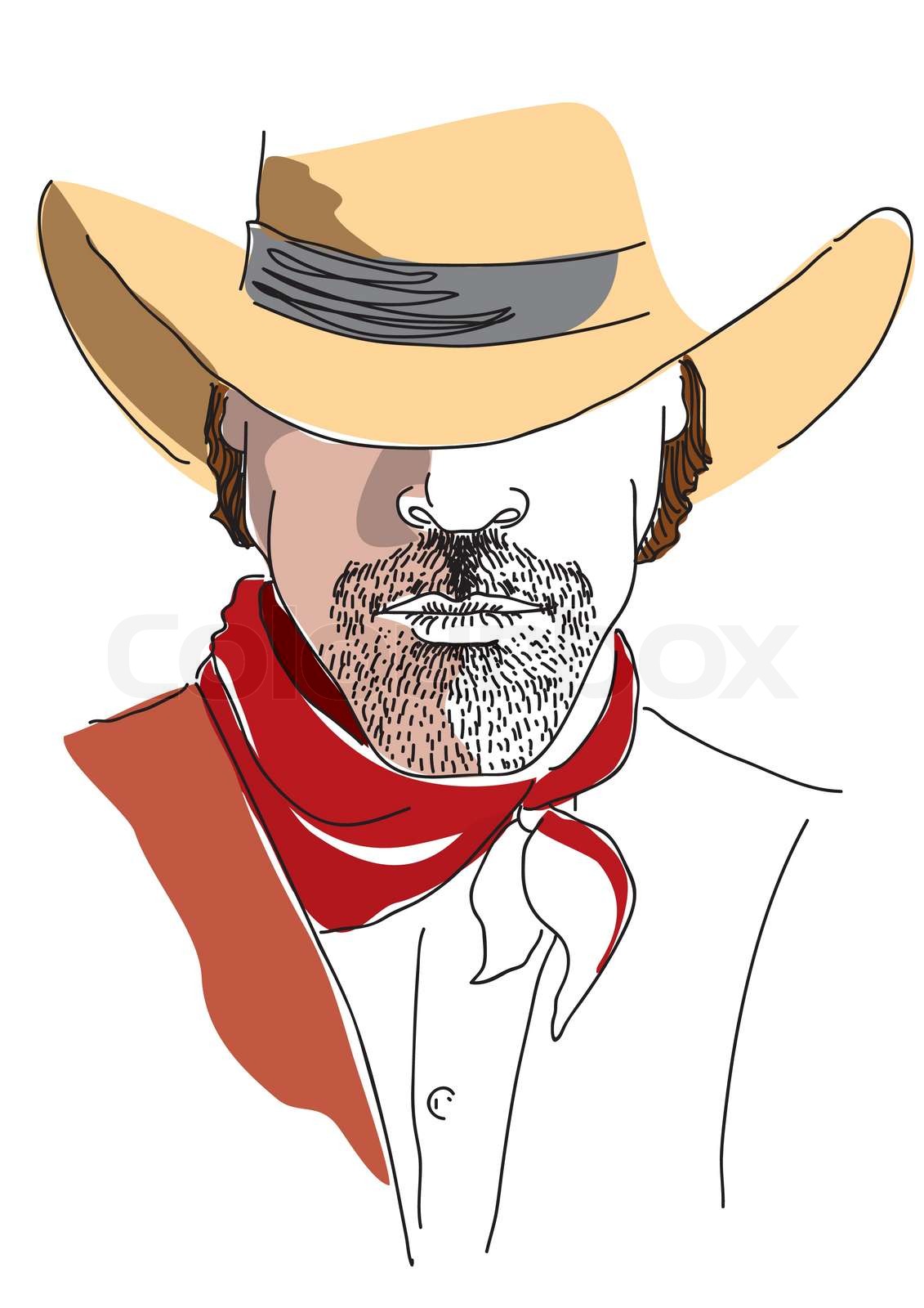 Vector portrait of cowboy on whiteStronge man in cowboy hat | Stock ...