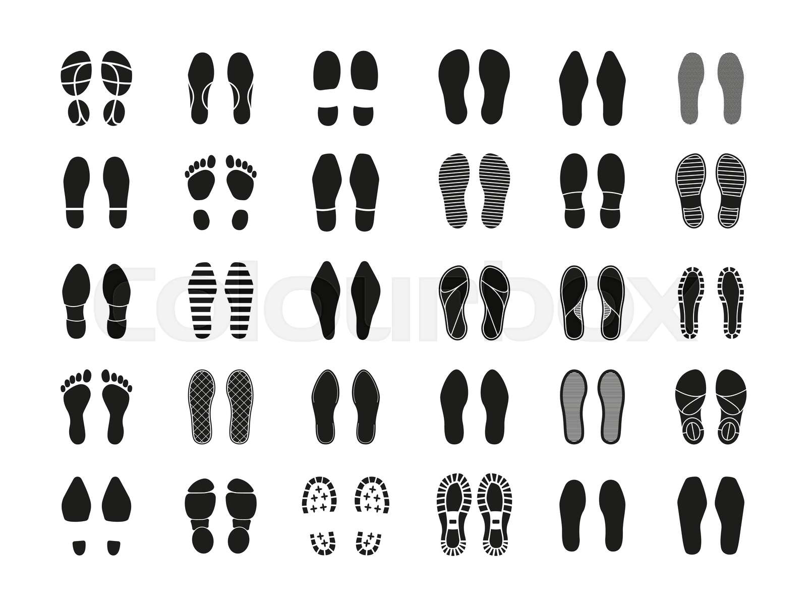 Footprint silhouette. Human footsteps shoe sole contour signs, people ...