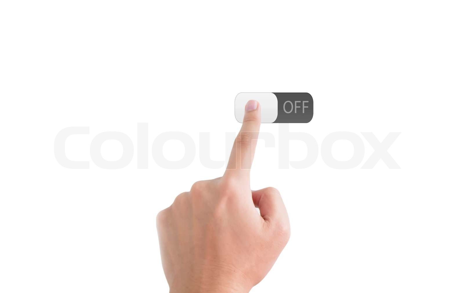 Man point finger on the screen off button | Stock image | Colourbox