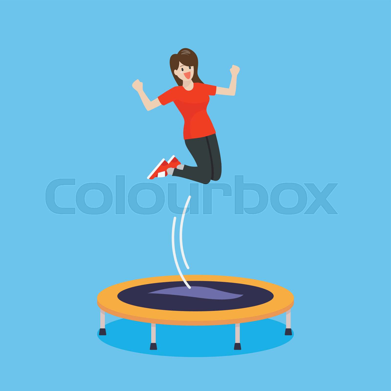 Excited Woman Jumping and Bouncing on Trampoline | Stock vector | Colourbox
