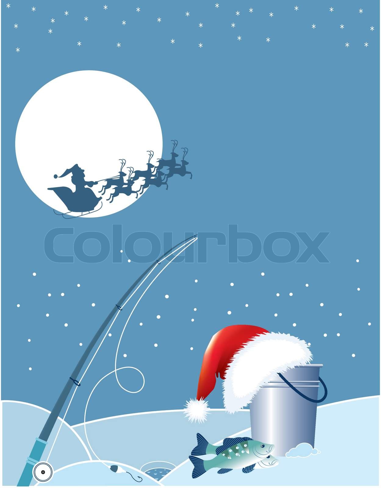 Santa fishing Christmas cartoons with fishing elements in winter ...