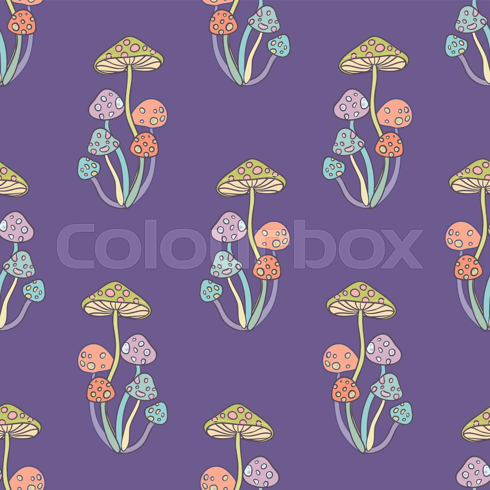 Magic mushrooms seamless pattern. Psychedelic hallucination. 60s hippie ...