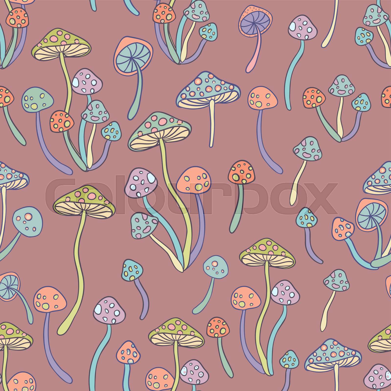 Magic mushrooms seamless pattern. Psychedelic hallucination. 60s hippie ...