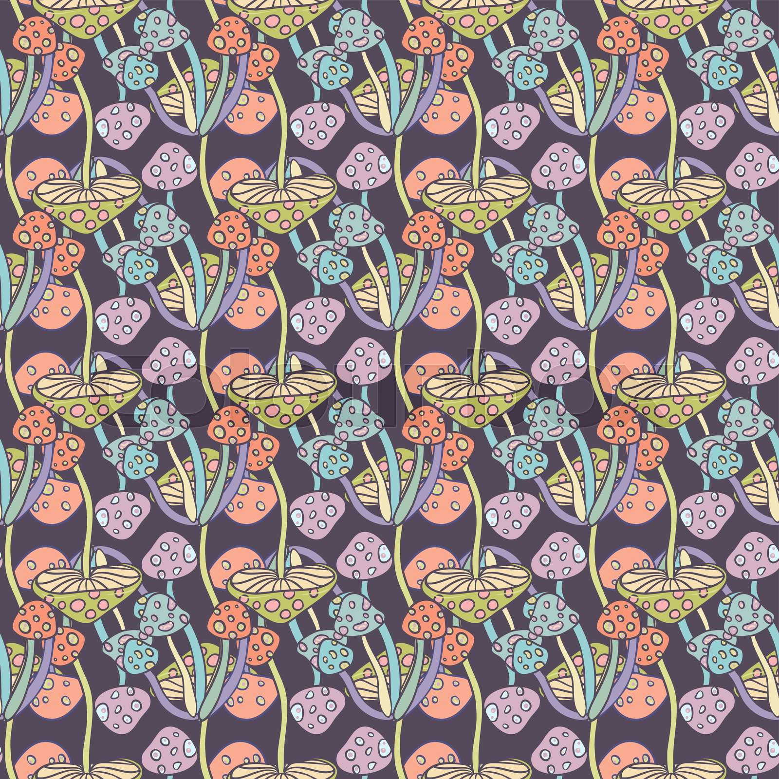 Magic mushrooms seamless pattern. Psychedelic hallucination. 60s hippie ...