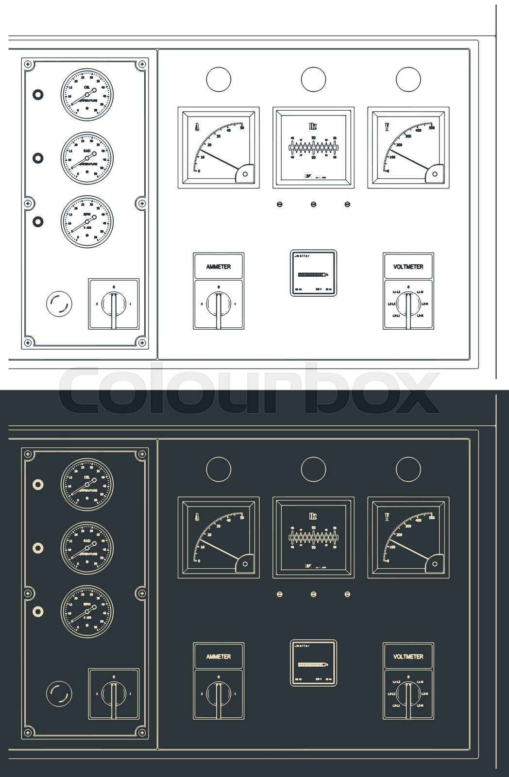 Diesel generator control panel drawings | Stock vector | Colourbox