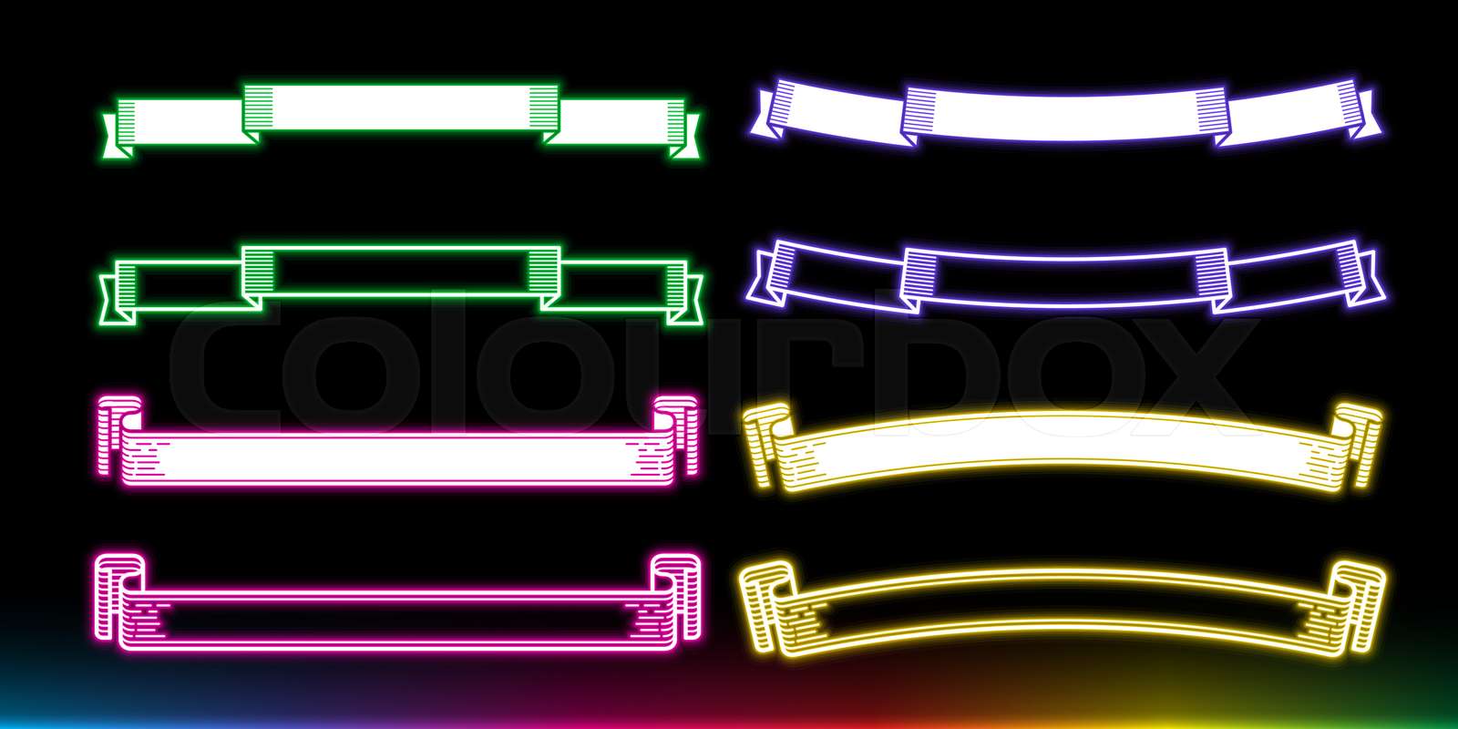 Neon signboard design horizontal label set. | Stock vector | Colourbox