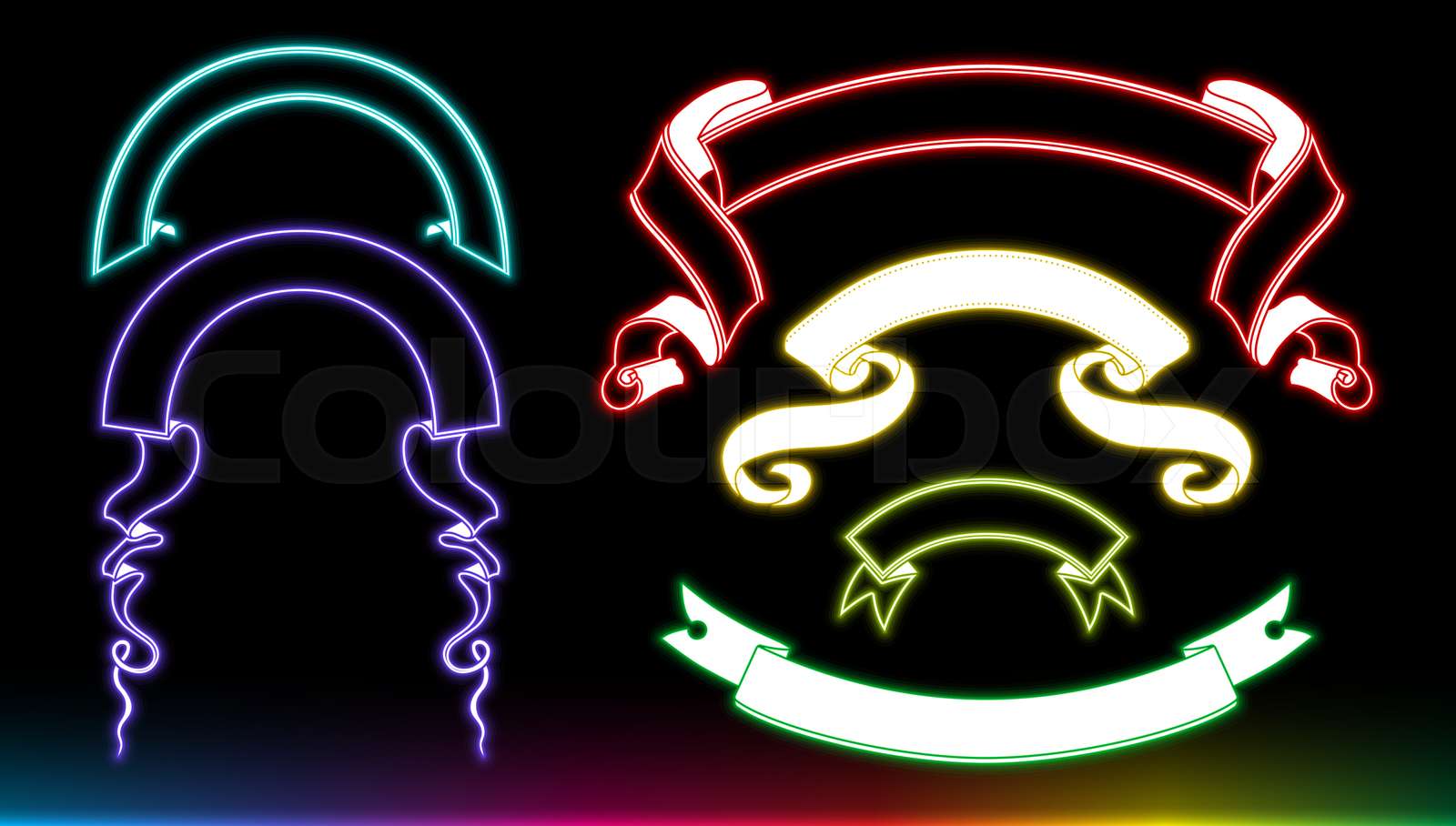 Neon signboard design horizontal label set. | Stock vector | Colourbox